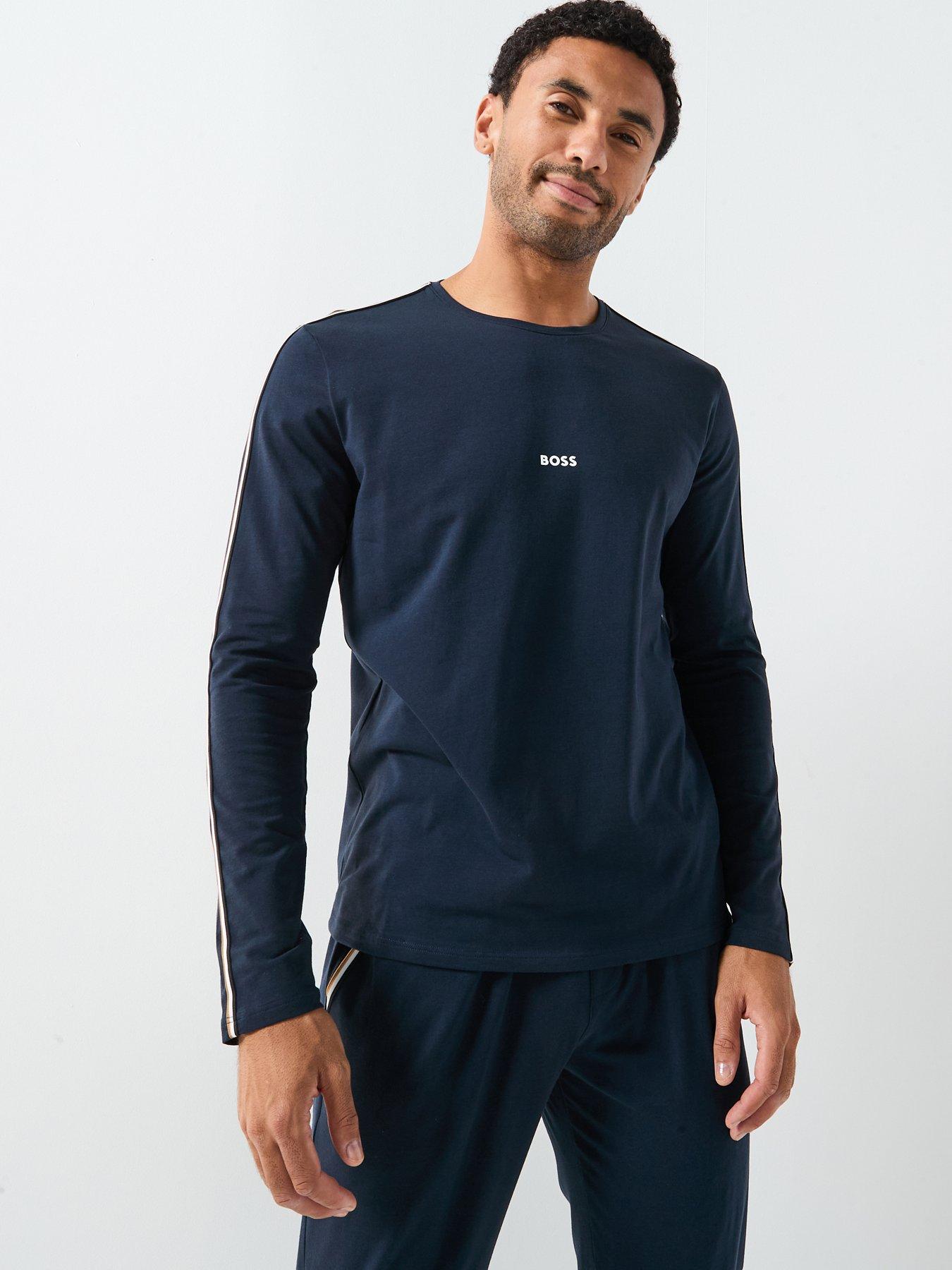 BOSS Unique Global Stripe Taped Loungewear Long Sleeve T-Shirt - Navy ...