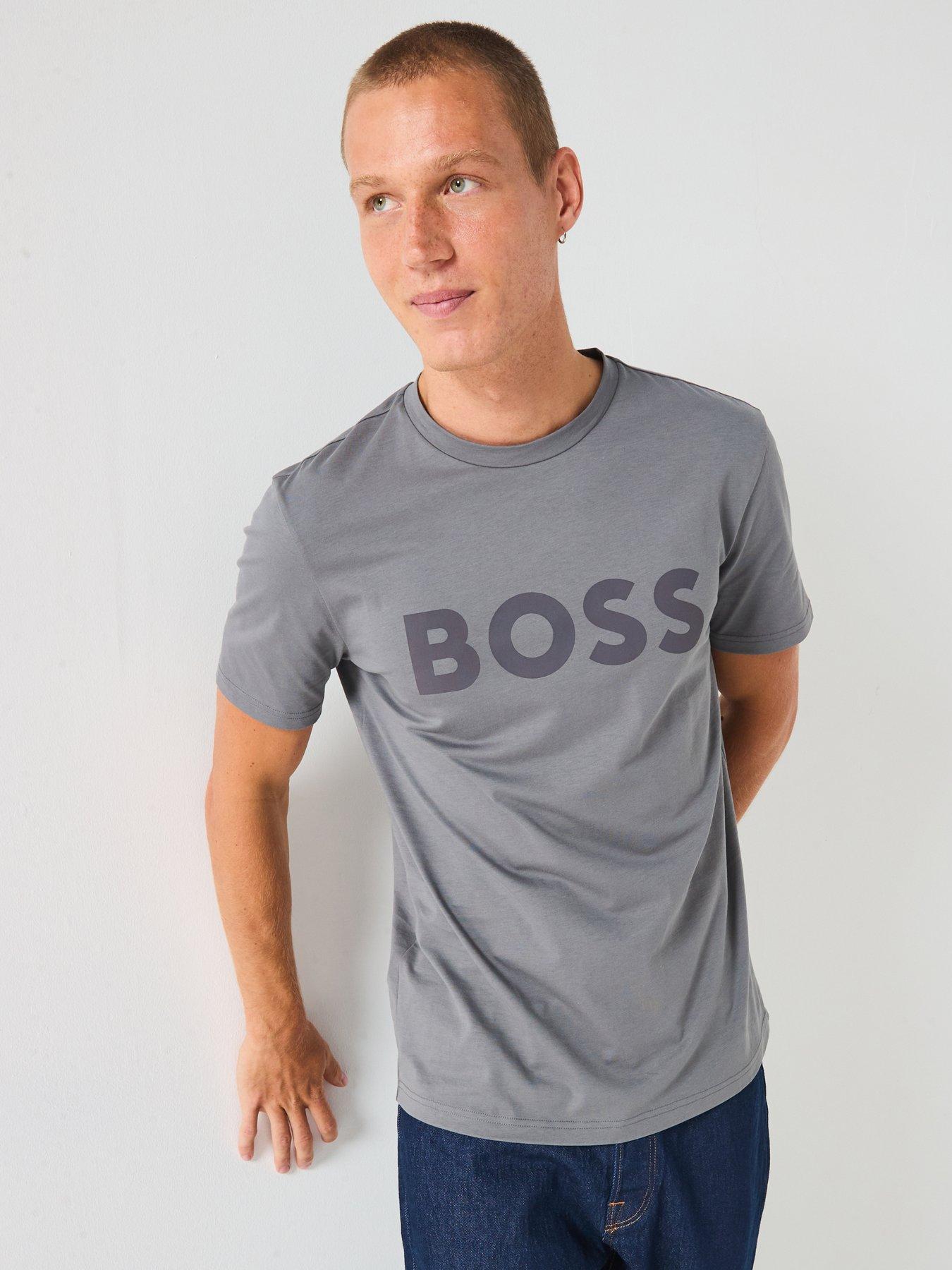 BOSS Large Logo T-Shirt - Light Grey | Very