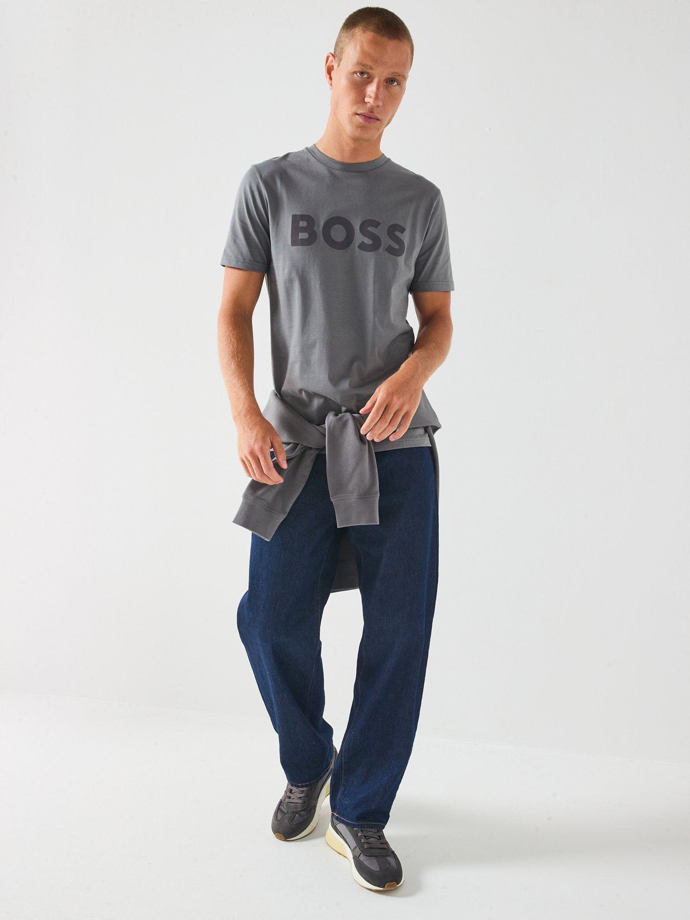 BOSS Large Logo T-Shirt - Light Grey | Very