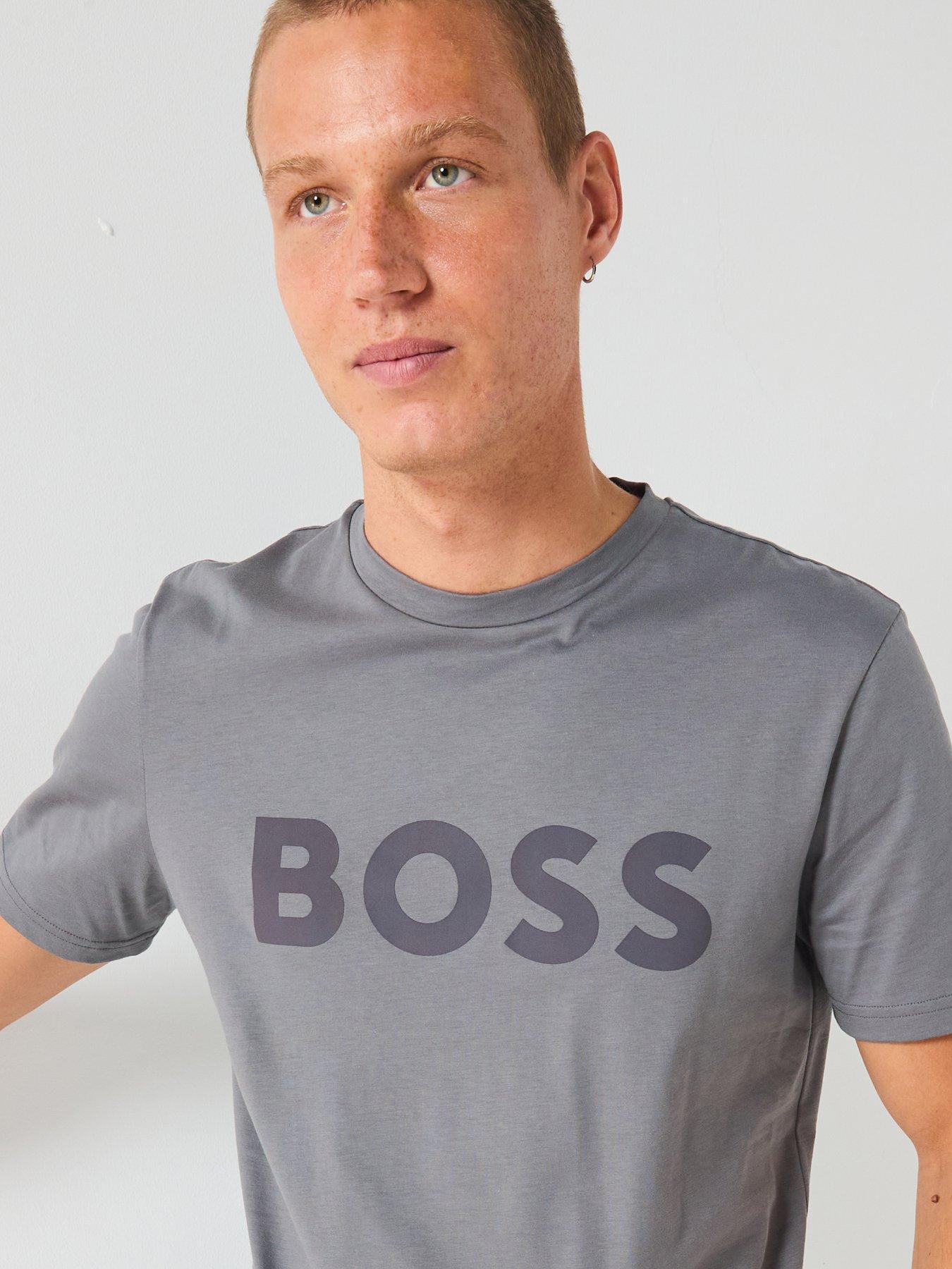BOSS Large Logo T-Shirt - Light Grey | Very