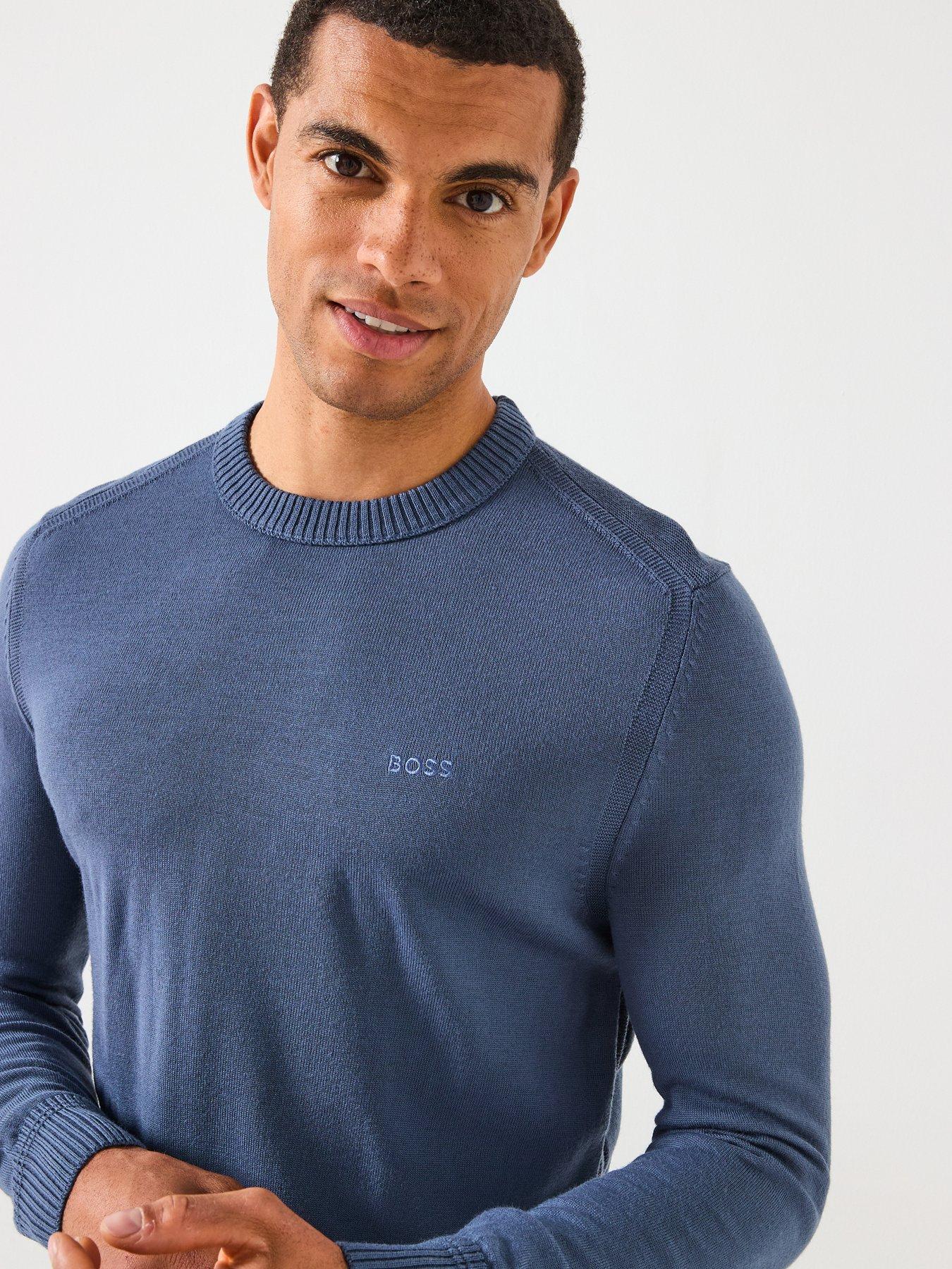 BOSS Avac Crew Knitted Jumper - Blue | Very