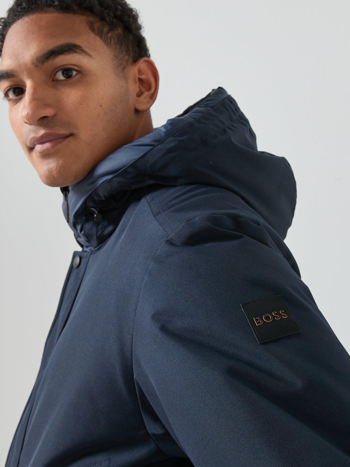 BOSS Osis1 Relaxed Fit Heavyweight Bomber Jacket - Navy | Very