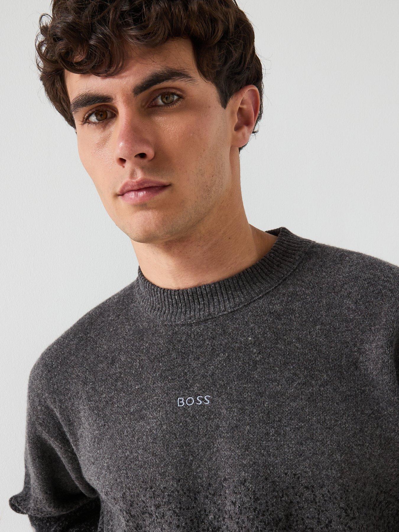 BOSS Kalbrush Relaxed Fit Gradient Knitted Jumper - Black | Very