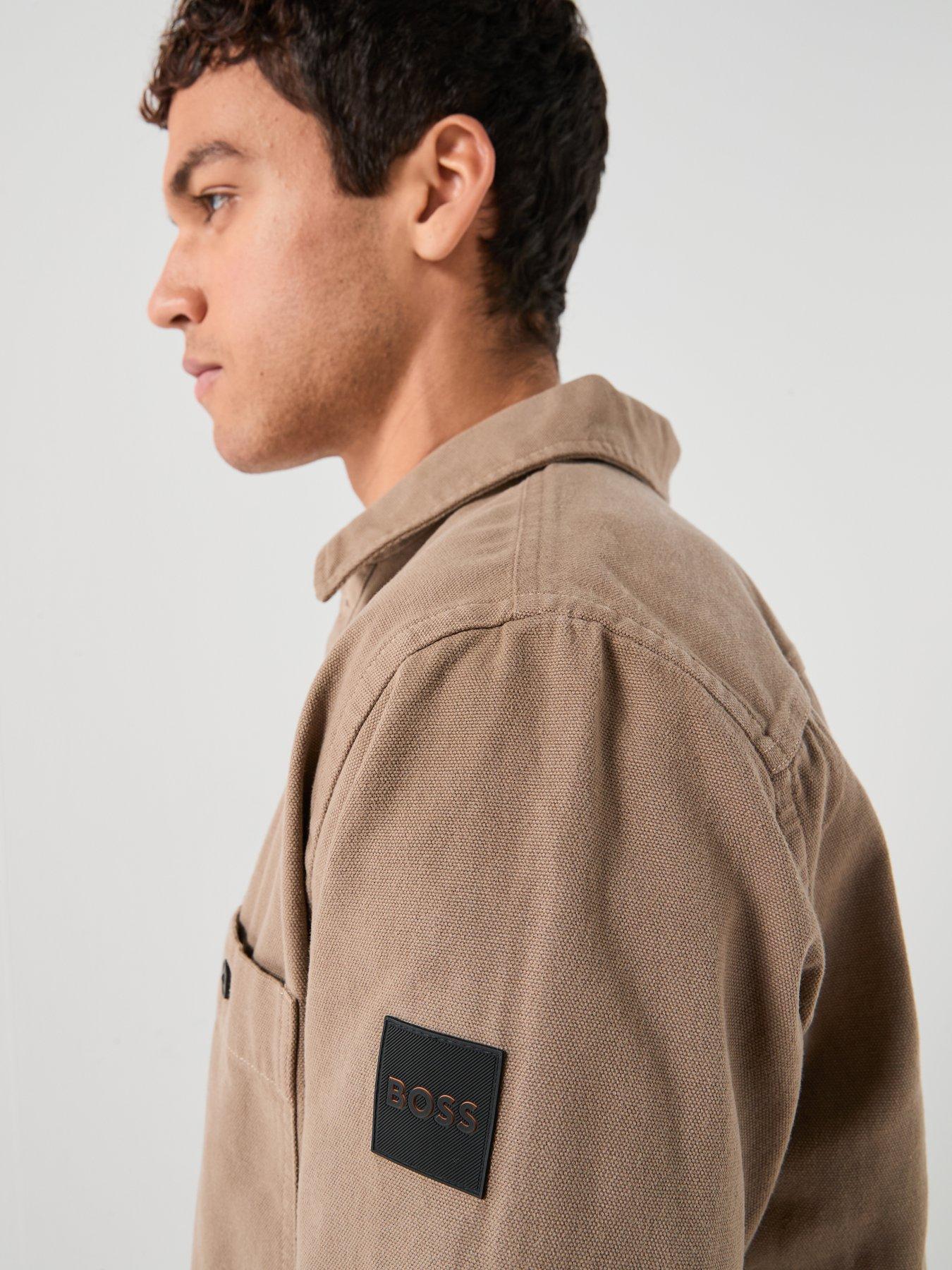 BOSS Oversize Fit Garment Dye Overshirt - Dark Beige | Very