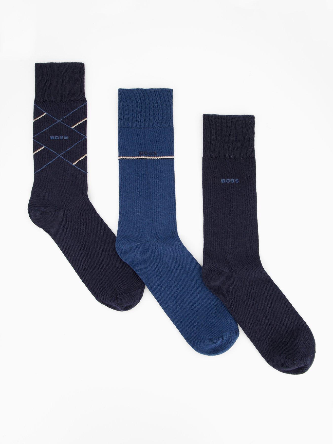 BOSS Bodywear 3 Pack Argyle Crew Sock Gift Set - Blue | Very