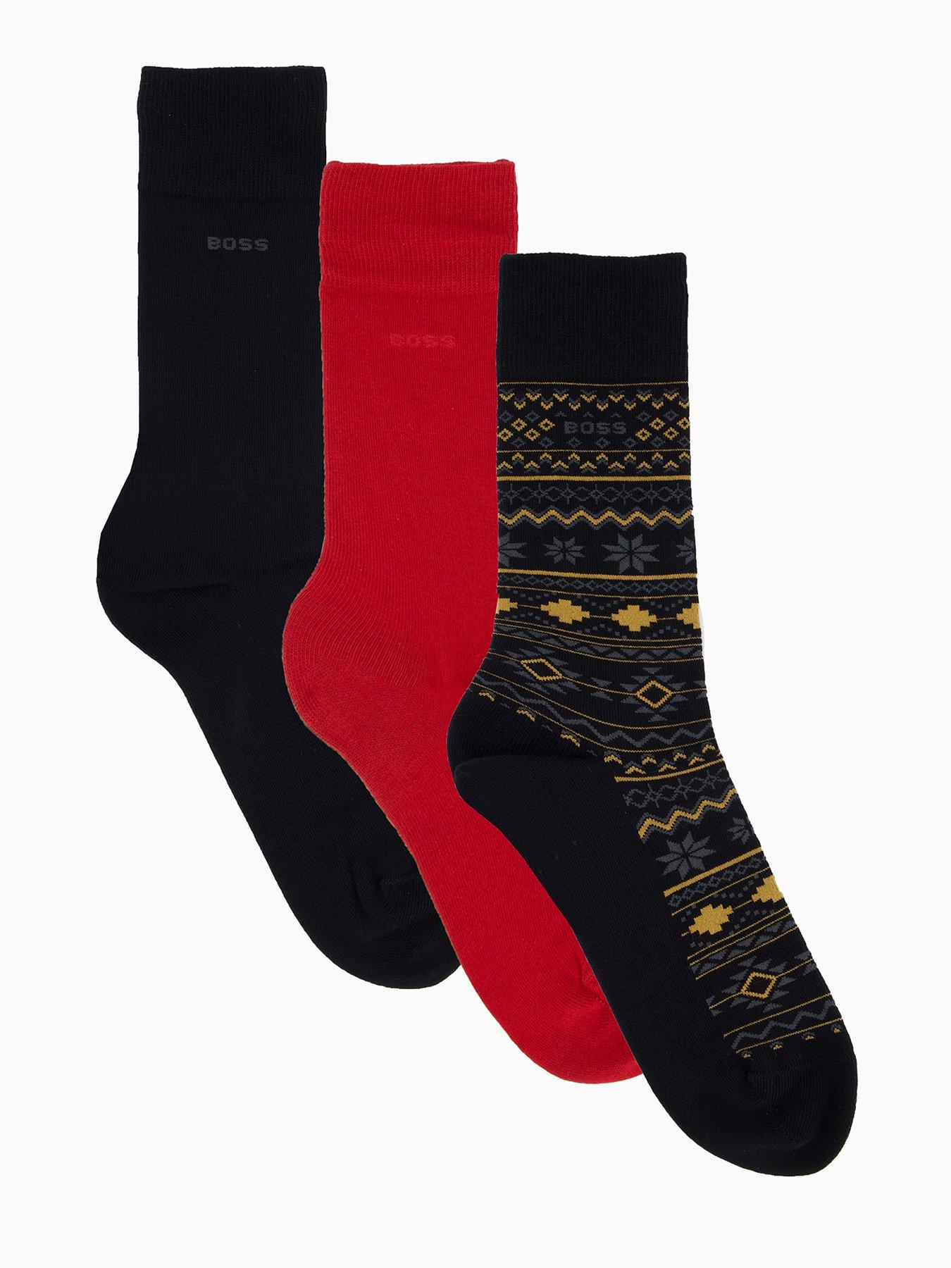 BOSS Bodywear 3 Pack Winter Crew Sock Gift Set - Black/Red | Very