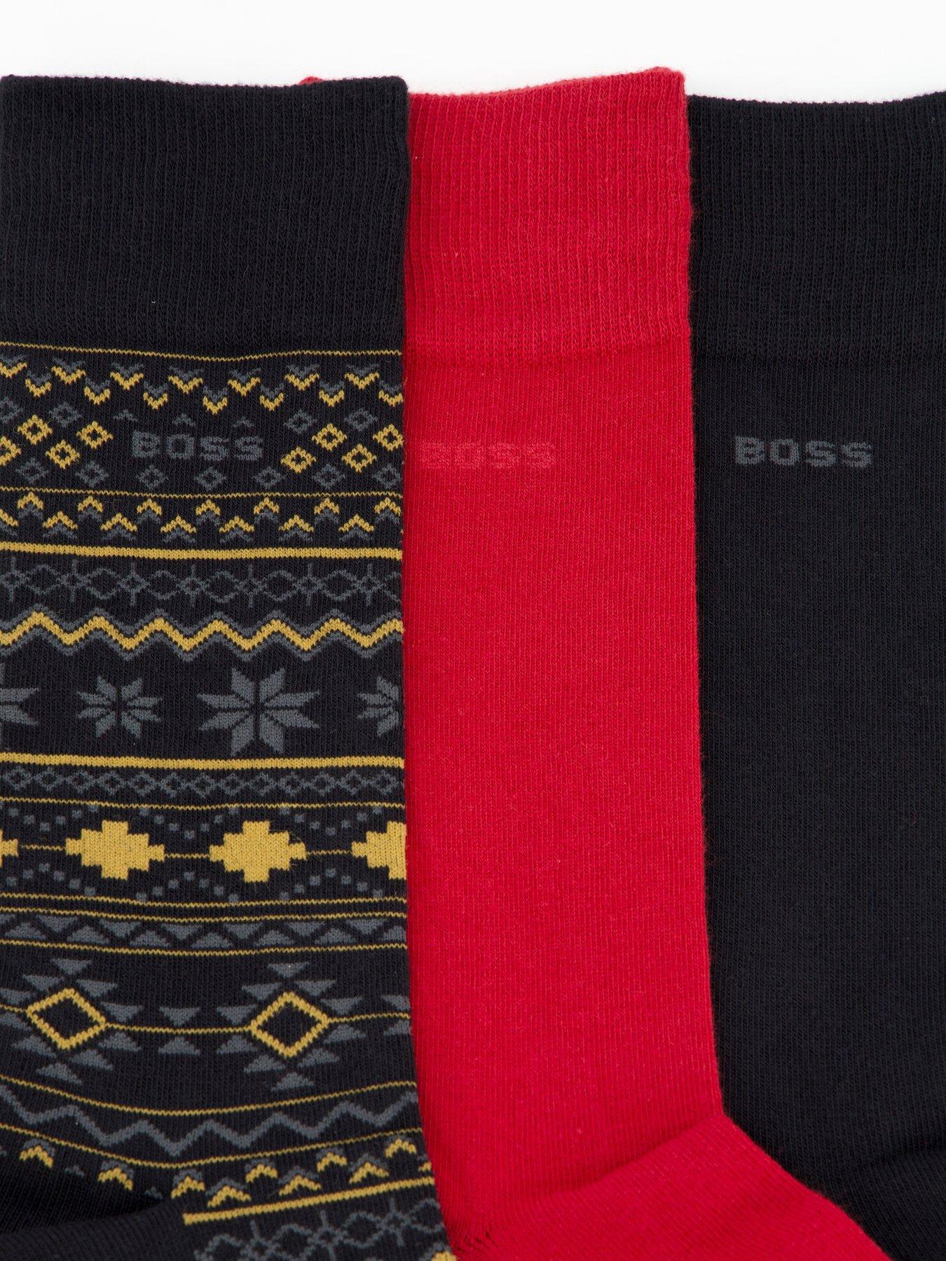 BOSS Bodywear 3 Pack Winter Crew Sock Gift Set - Black/Red | Very