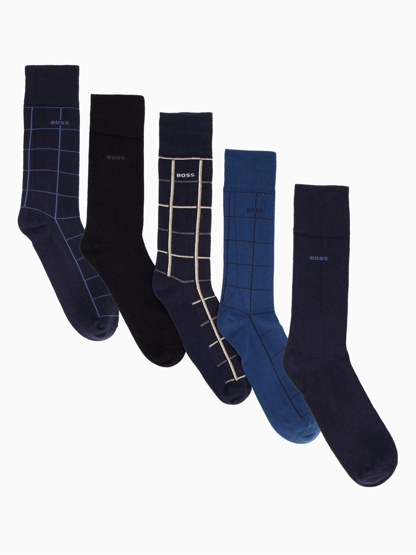 BOSS Bodywear 5 Pack Check Crew Sock Gift Set - Blue | Very