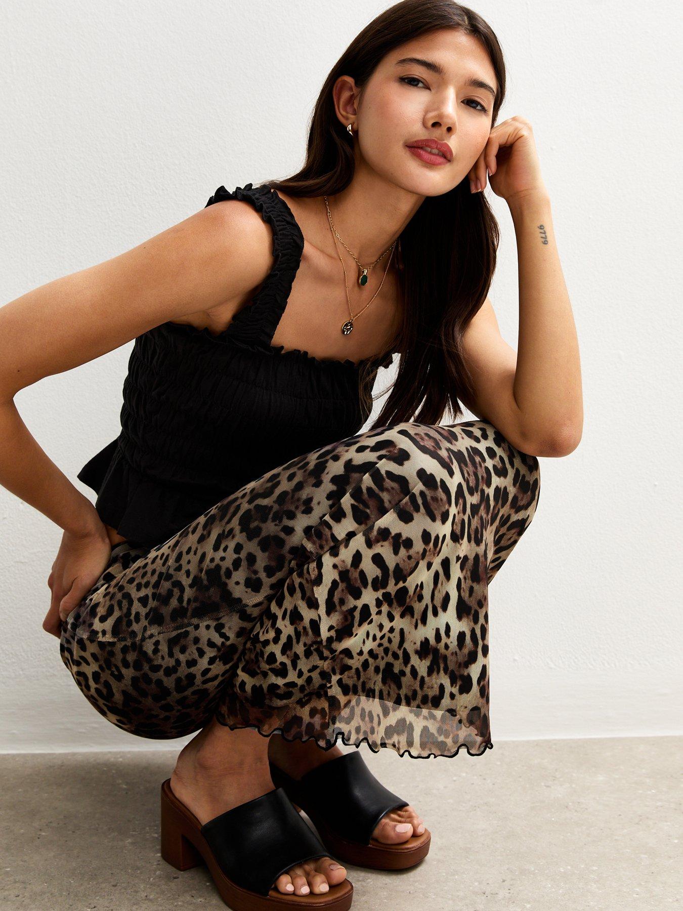 New Look Brown Mesh Animal Print Midi Skirt | Very