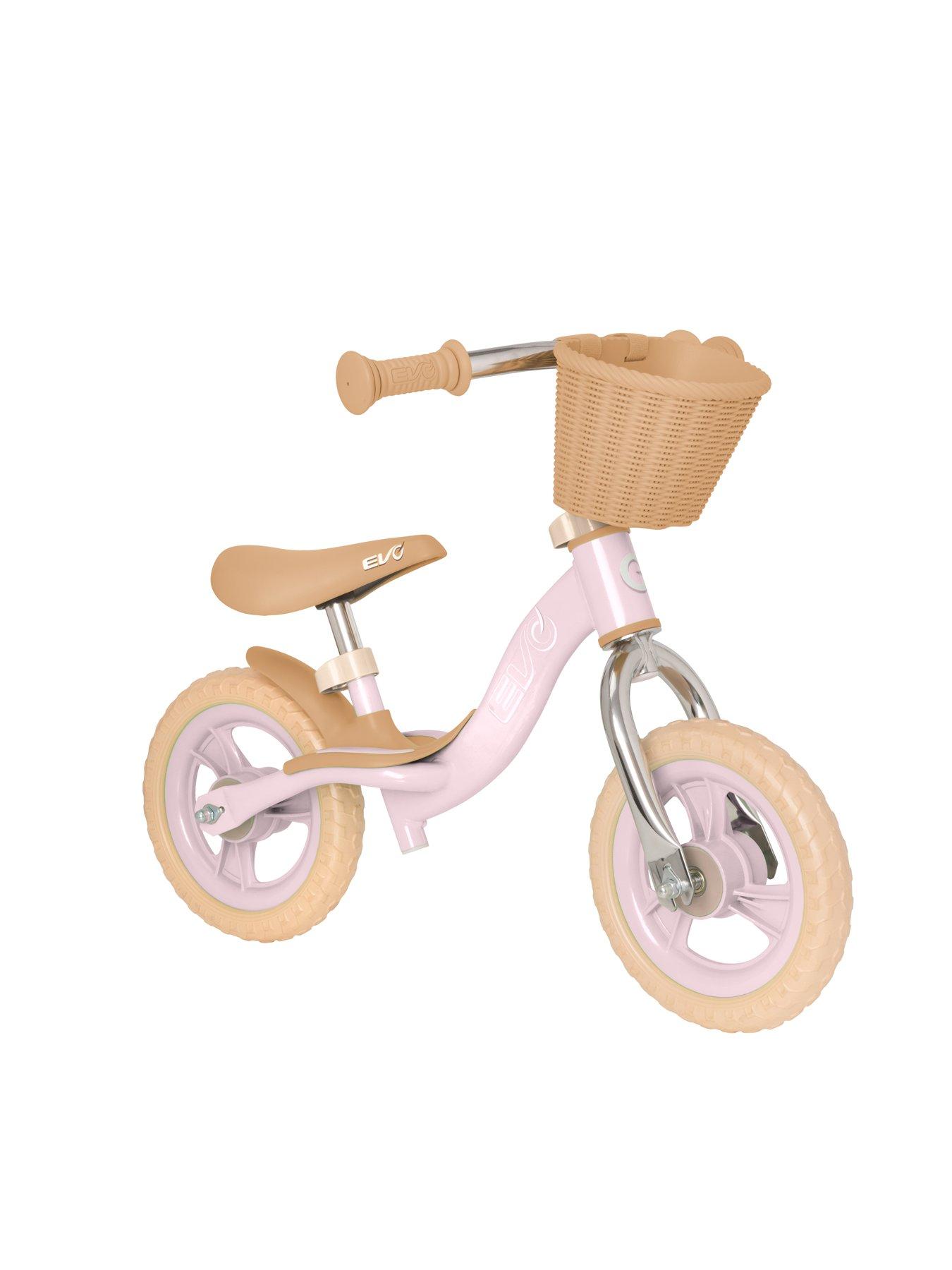 EVO Glider Balance Bike with Basket - Pastel Pink (Footrest) | Very