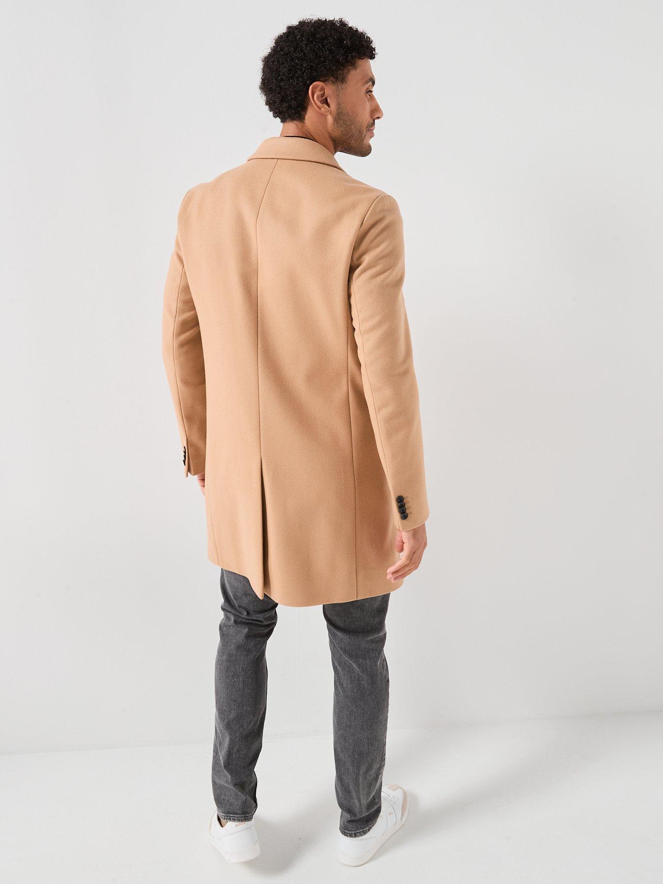 HUGO Migor2541 Slim Fit Tailored Wool Overcoat - Beige | Very