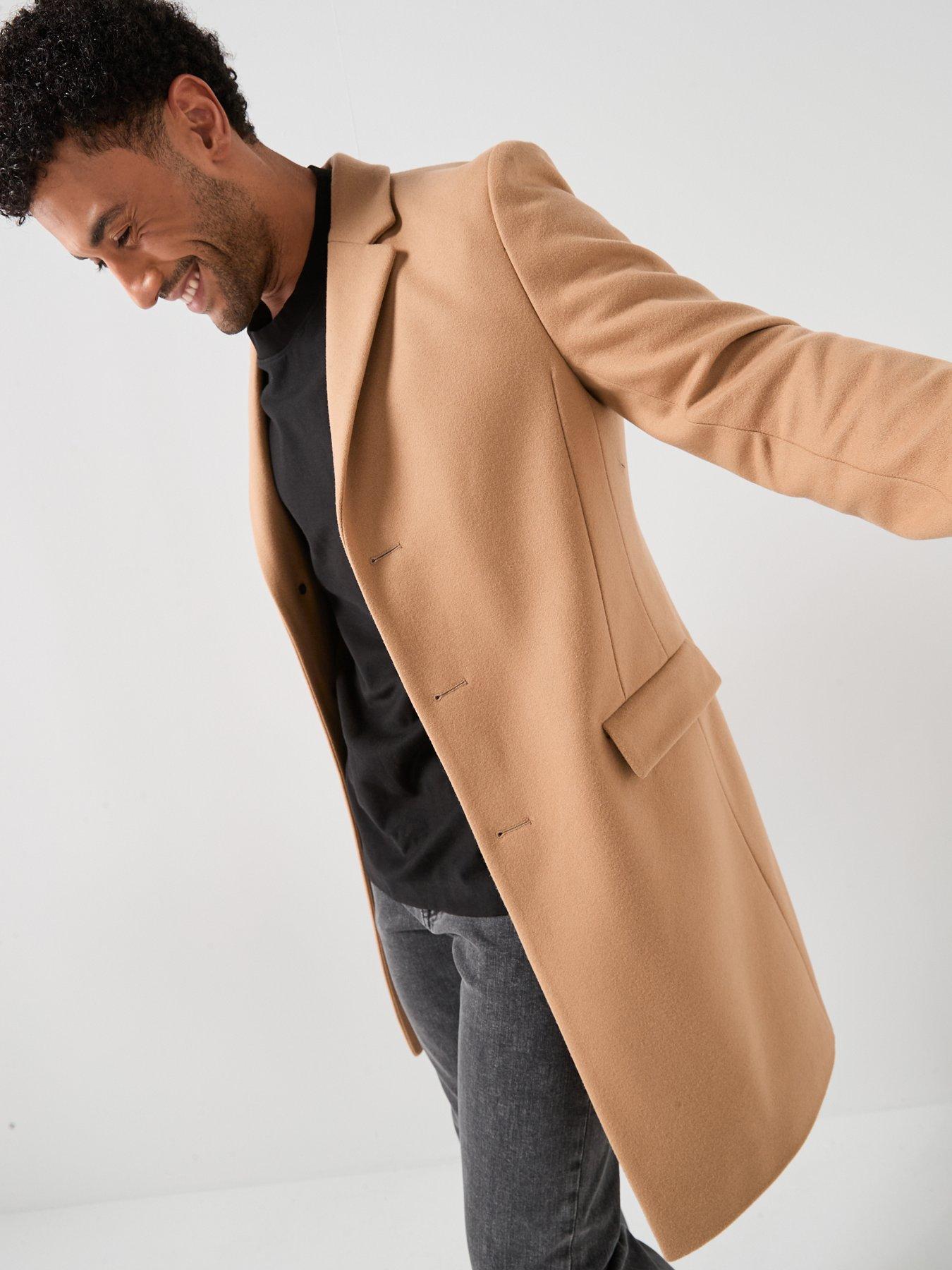 HUGO Migor2541 Slim Fit Tailored Wool Overcoat - Beige | Very