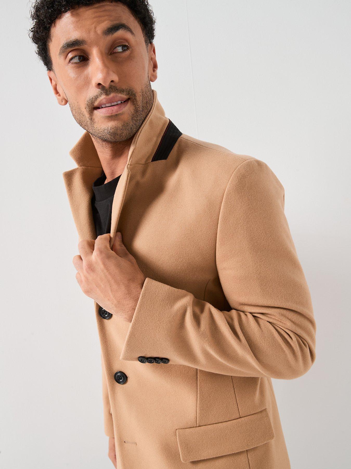 HUGO Migor2541 Slim Fit Tailored Wool Overcoat - Beige | Very