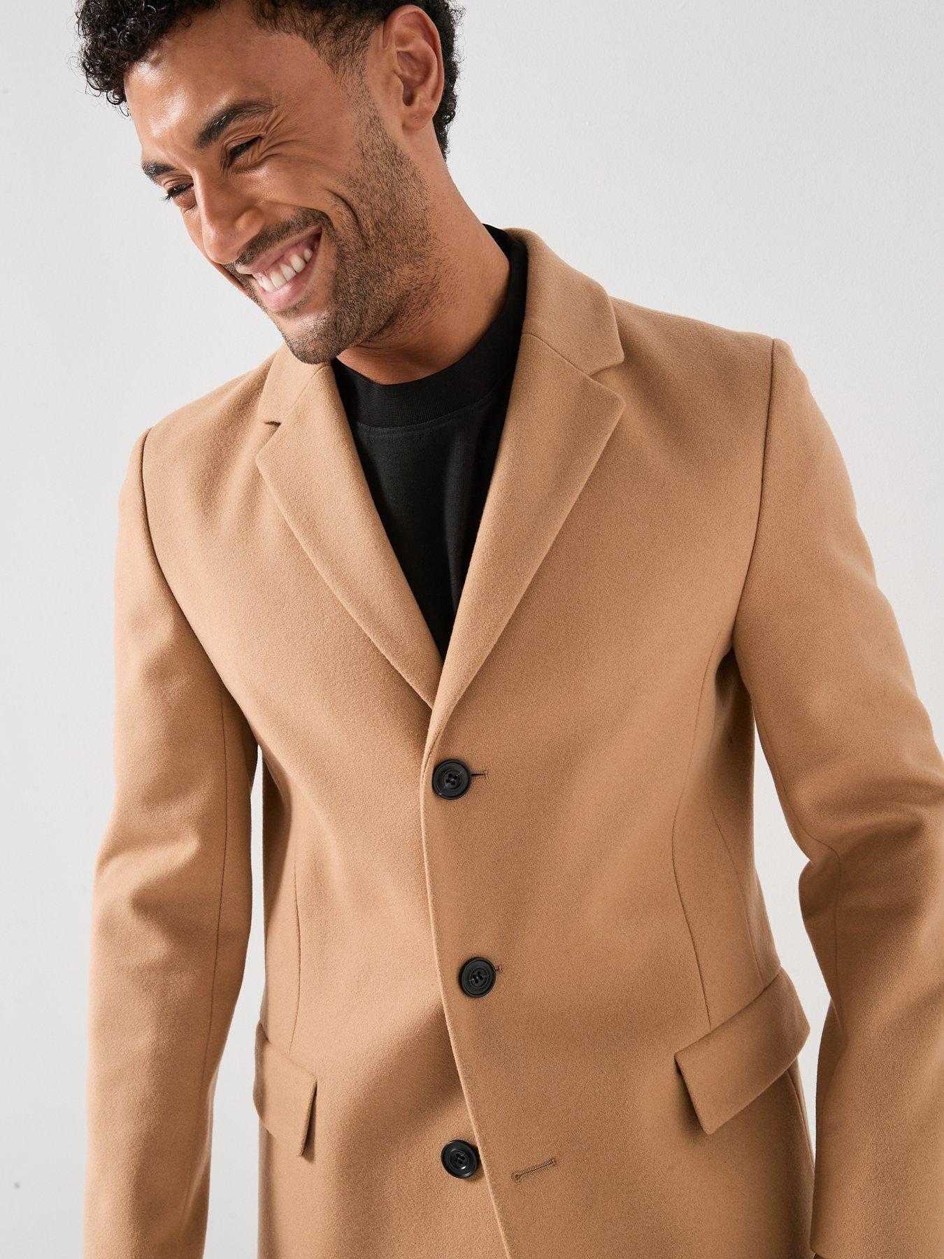 HUGO Migor2541 Slim Fit Tailored Wool Overcoat - Beige | Very