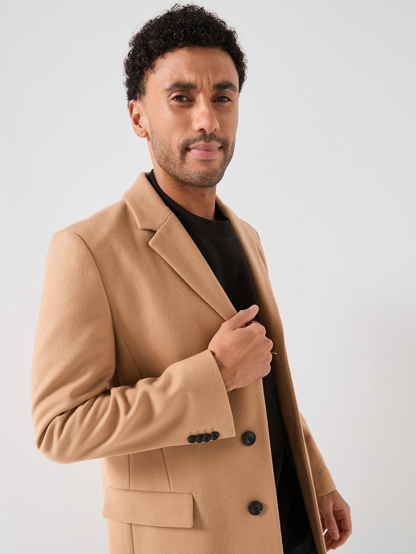 HUGO Migor2541 Slim Fit Tailored Wool Overcoat - Beige | Very