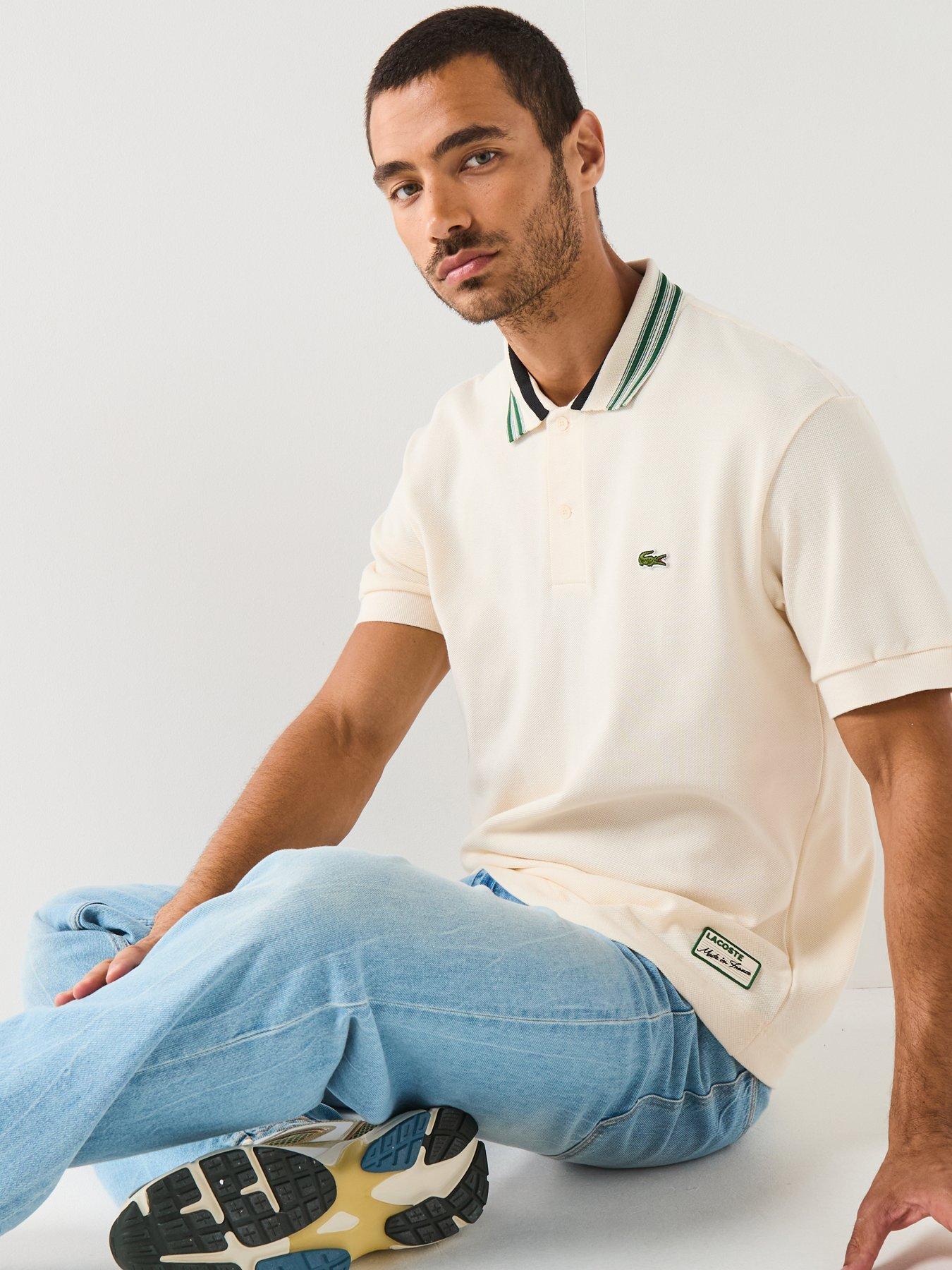 Lacoste French Made Premium Striped Short Sleeve Polo Shirt - Cream | Very