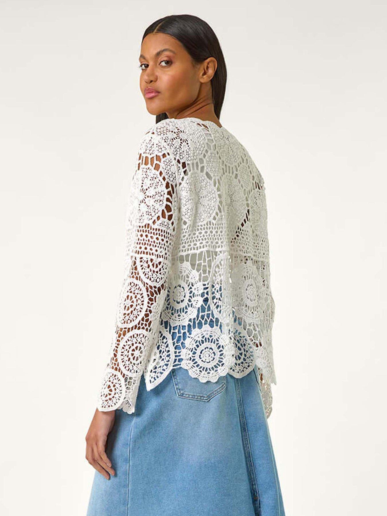 Roman Crochet Tie Front Knit Cardigan - White | Very