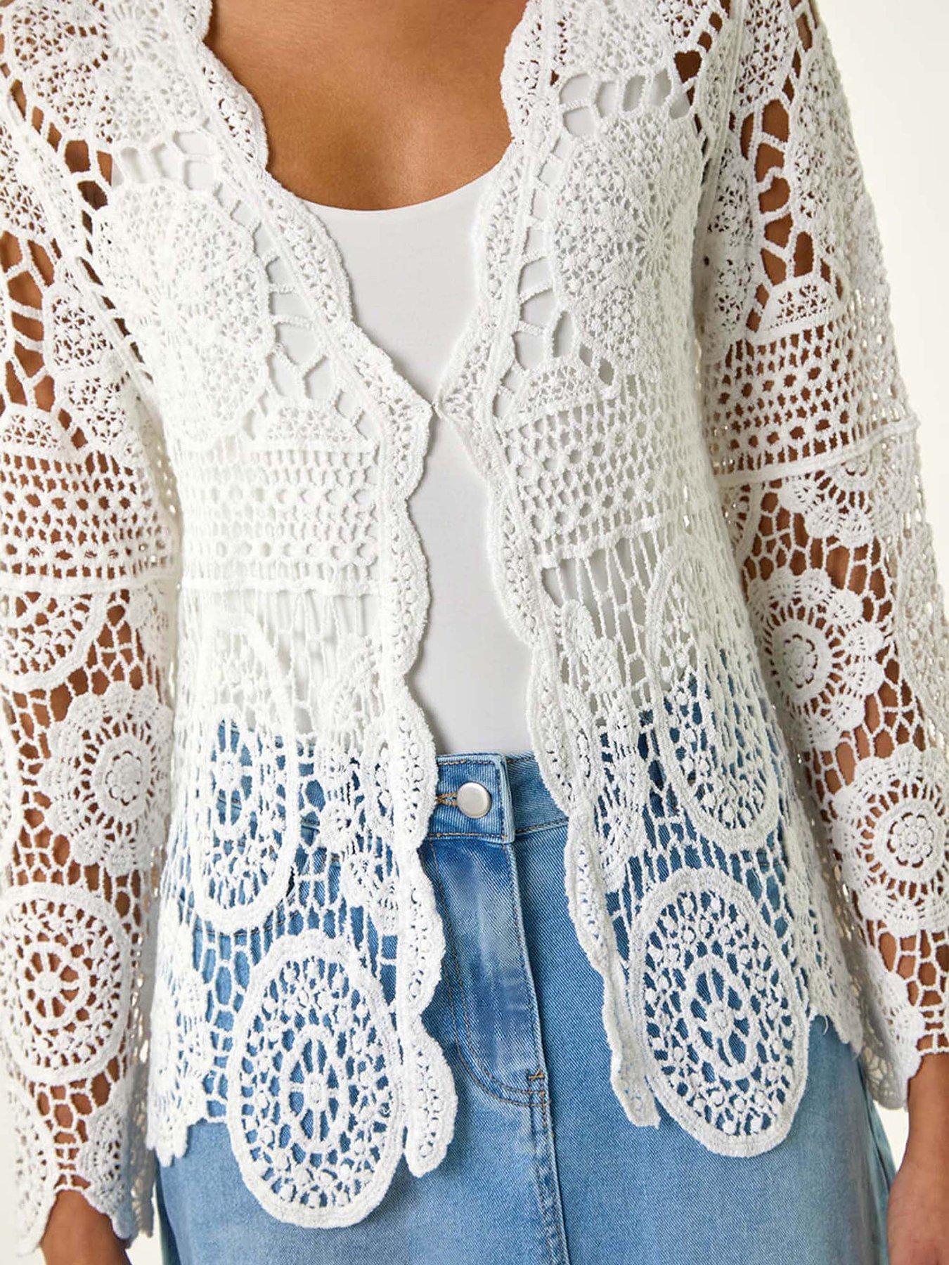 Roman Crochet Tie Front Knit Cardigan - White | Very