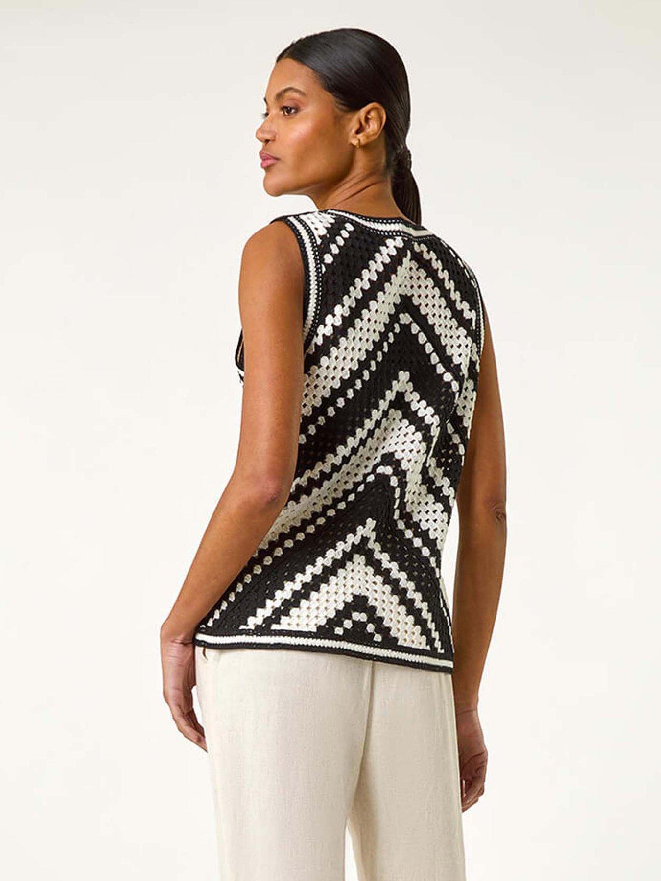 Roman Chevron Crochet Knit Vest Top - Black | Very