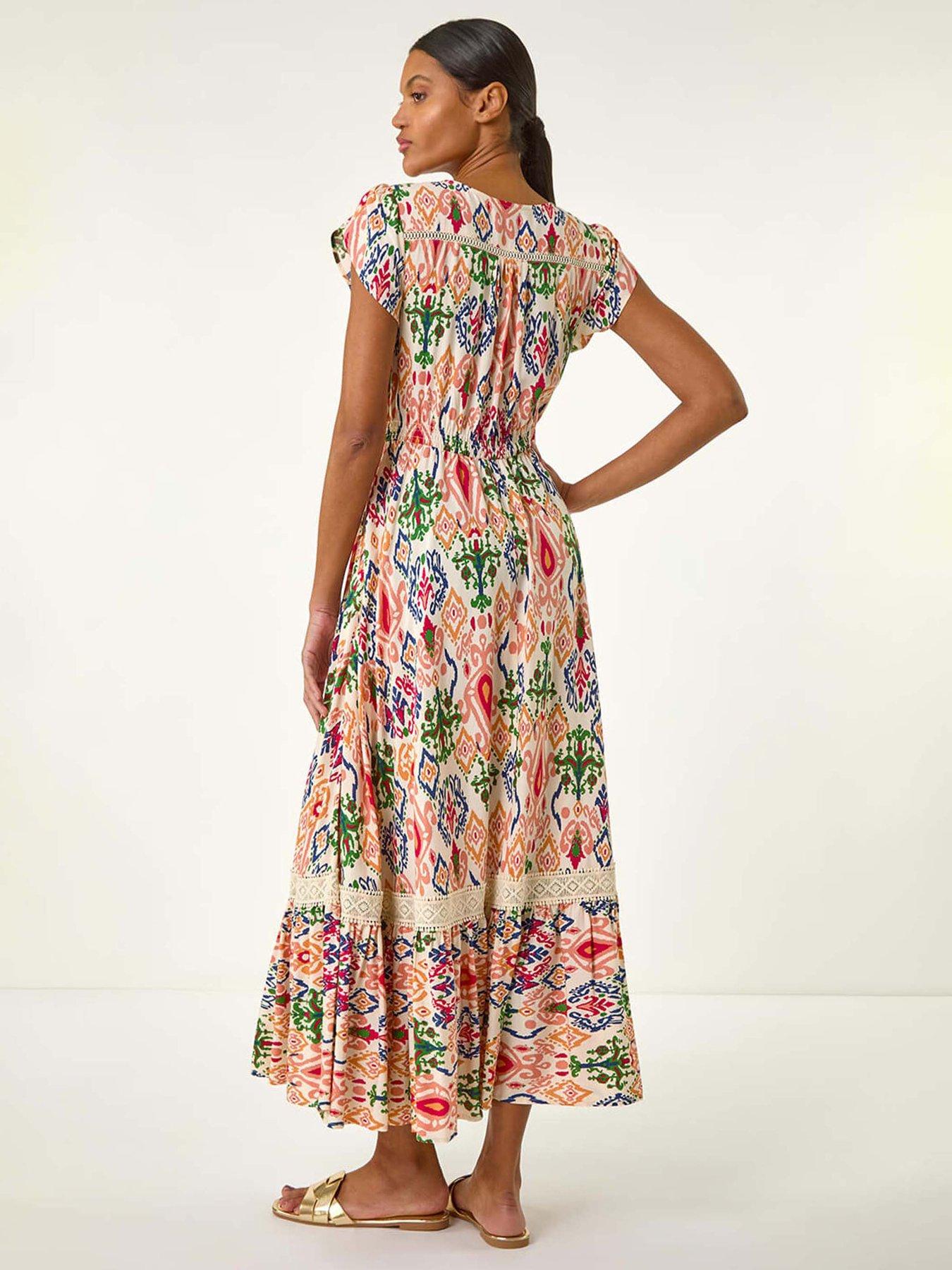 Roman Abstract Button Through Maxi Dress - Orange | Very