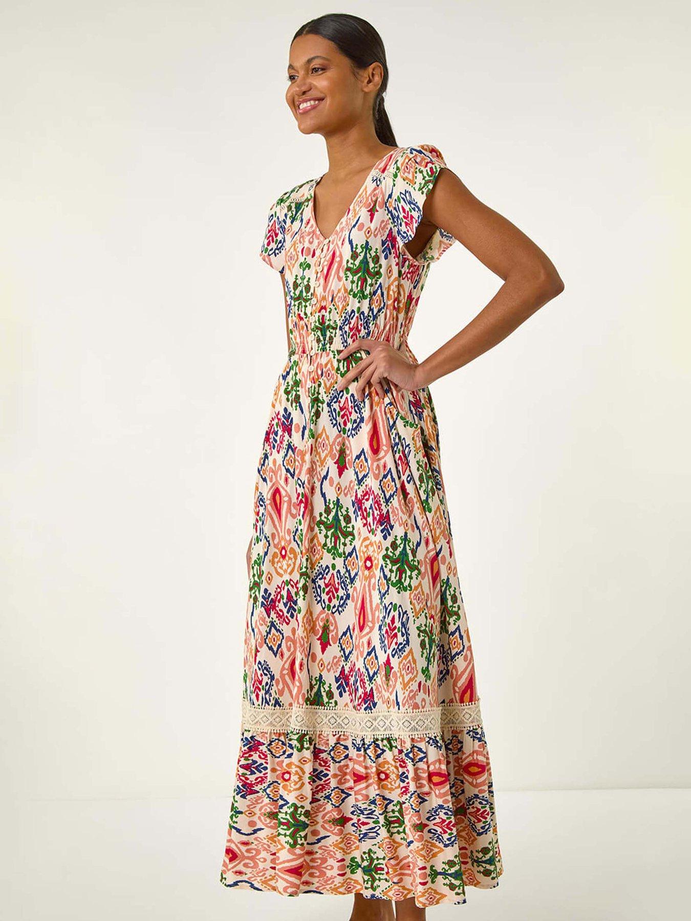 Roman Abstract Button Through Maxi Dress - Orange | Very