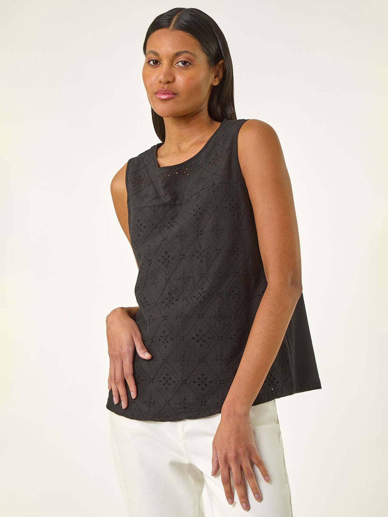 Roman Broderie Vest Top - Black | Very