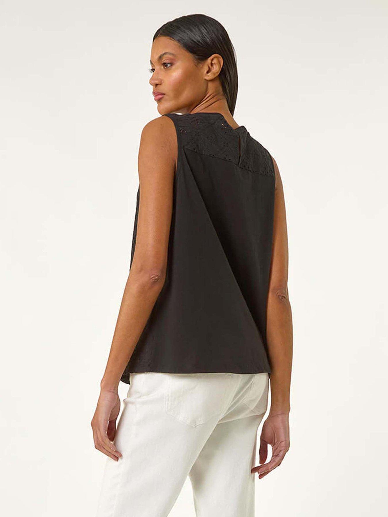 Roman Broderie Vest Top - Black | Very