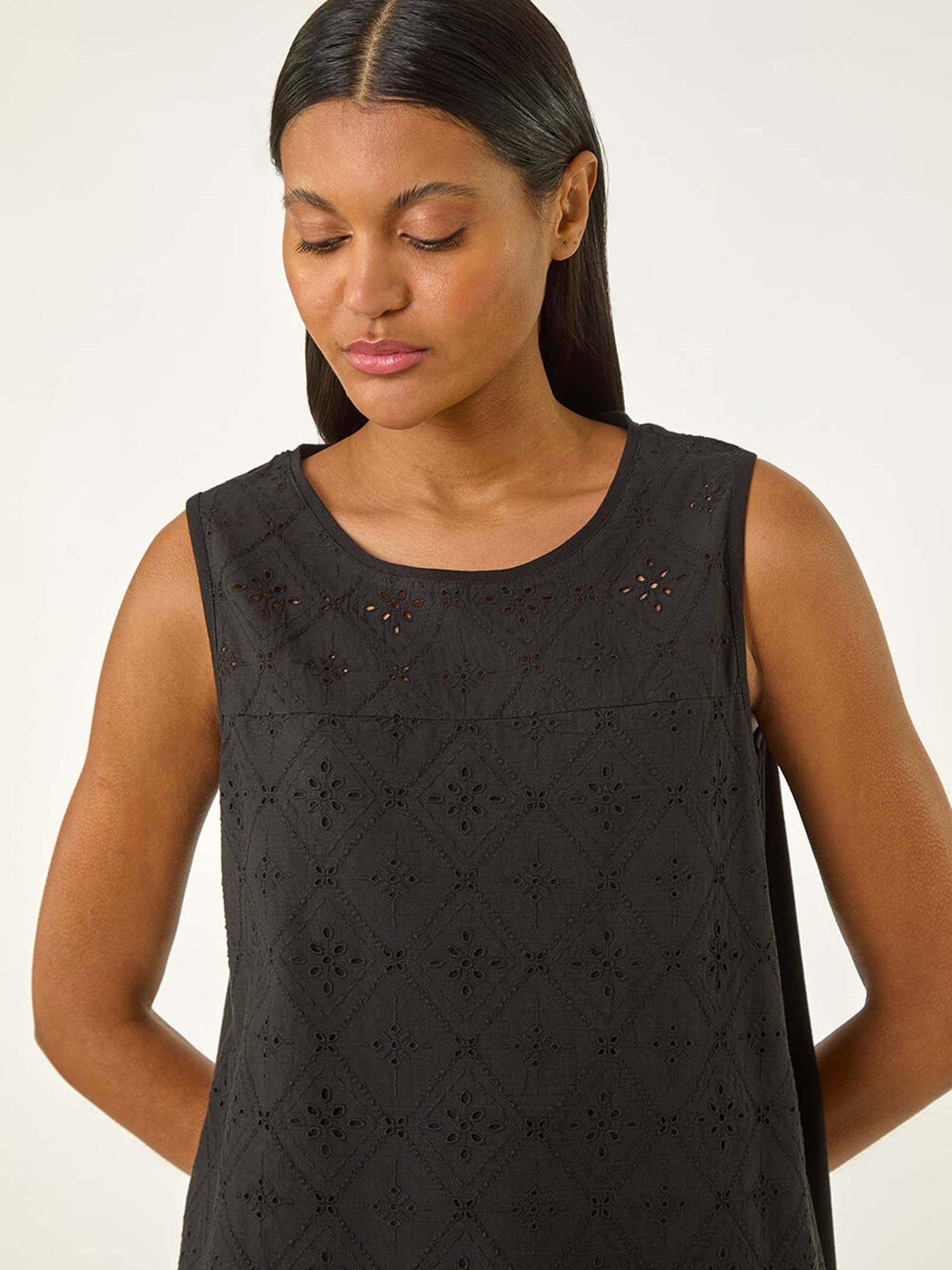 Roman Broderie Vest Top - Black | Very