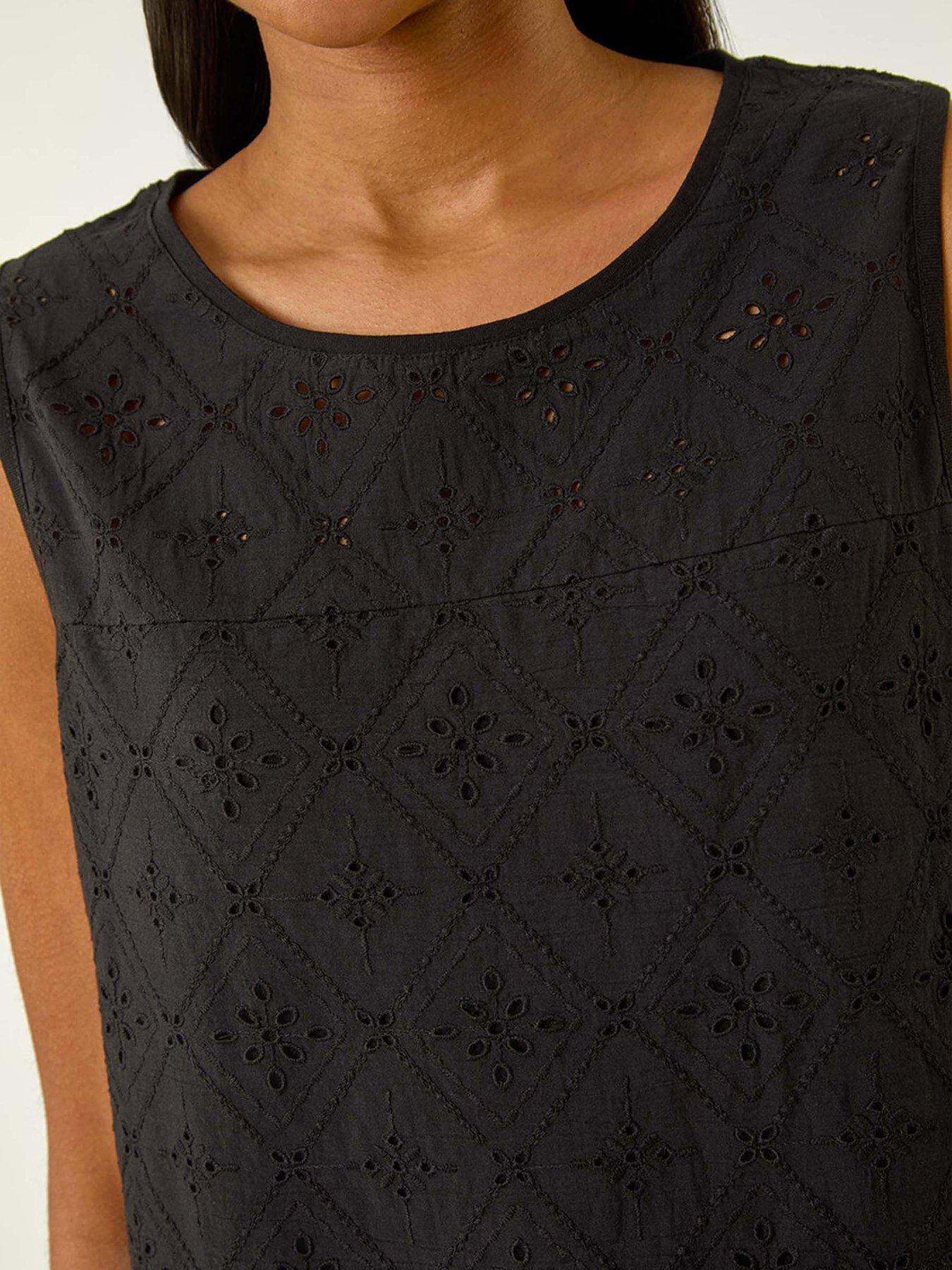 Roman Broderie Vest Top - Black | Very
