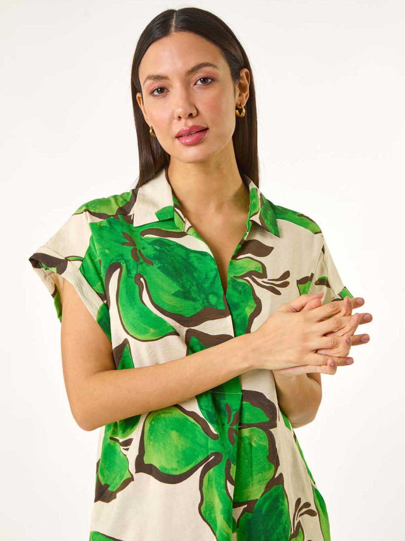 Roman Leaf Print Cocoon Shift Dress - Green | Very