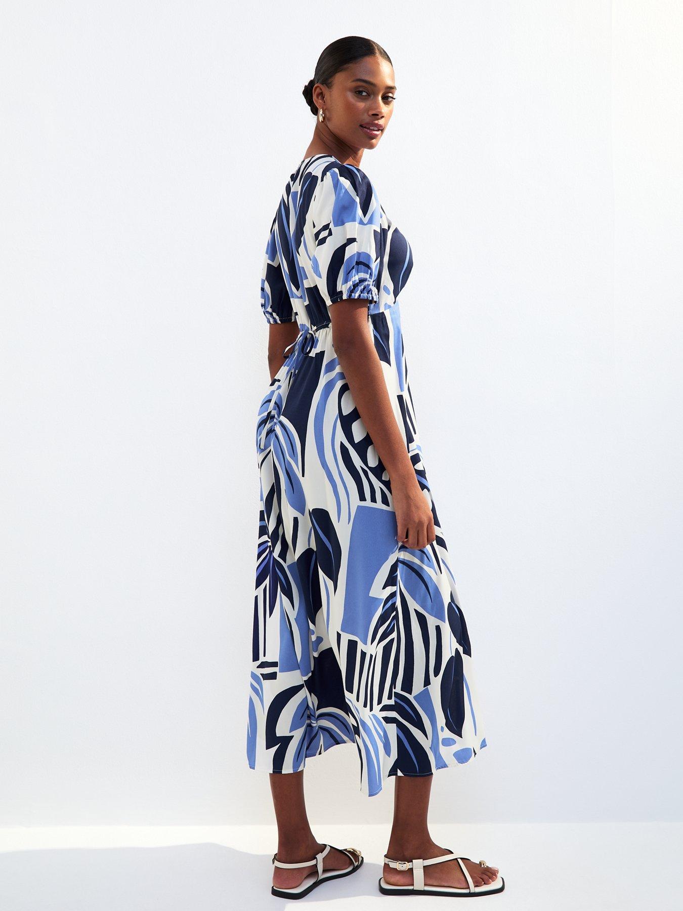 New Look Blue Palm Tree Print Midi Dress | Very