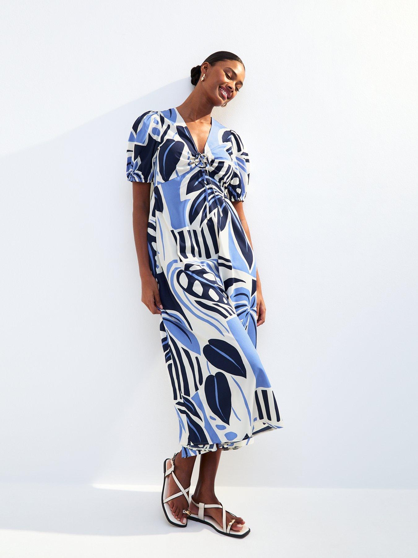 New Look Blue Palm Tree Print Midi Dress | Very