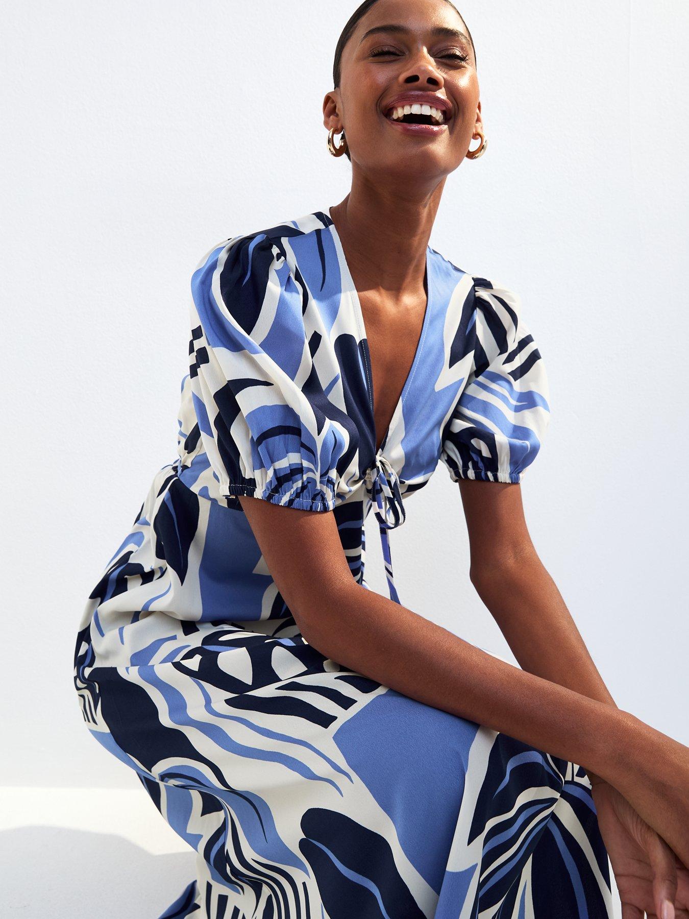 New Look Blue Palm Tree Print Midi Dress | Very