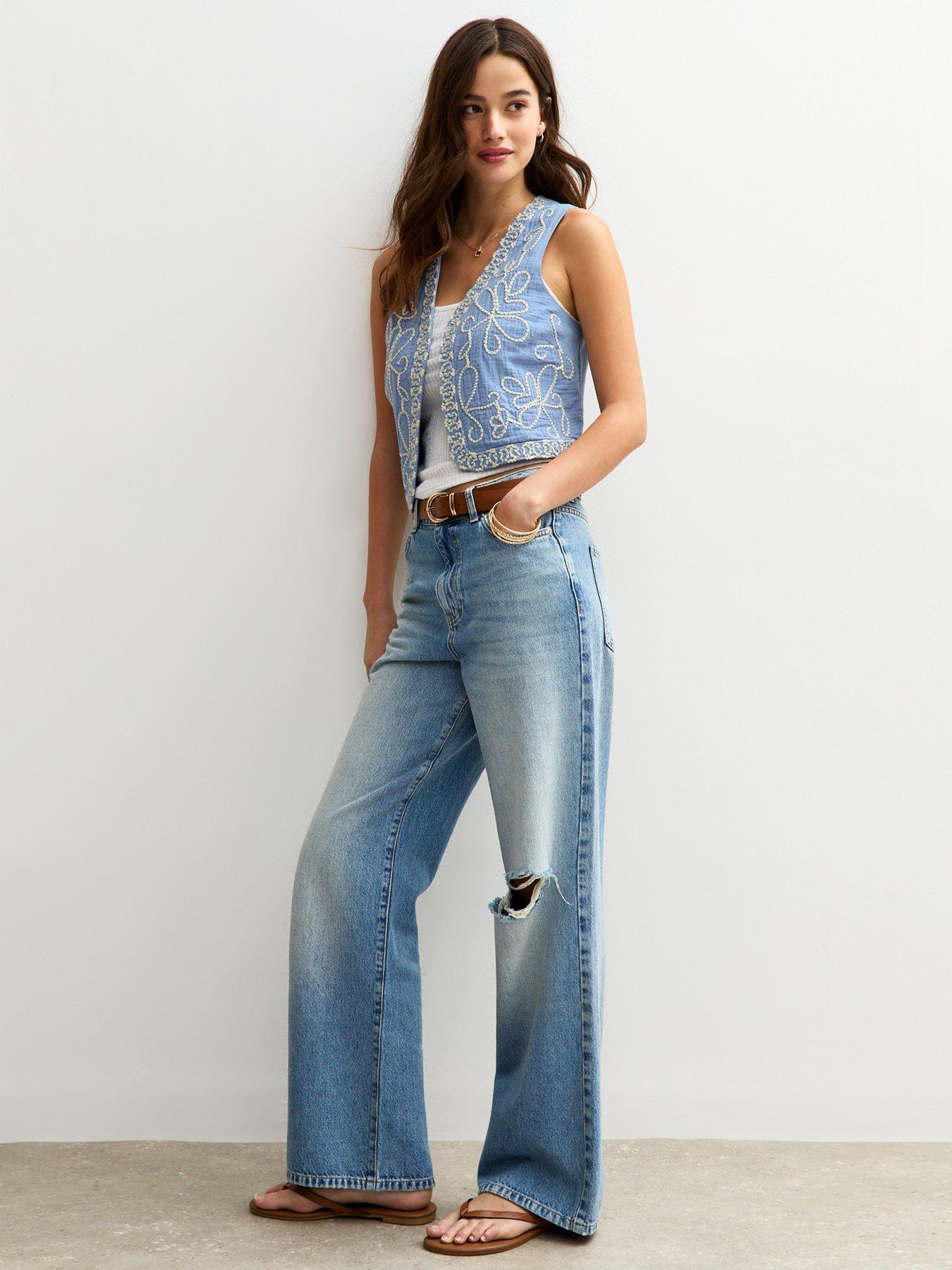 New Look Embroidered Cropped Waistcoat - Blue | Very