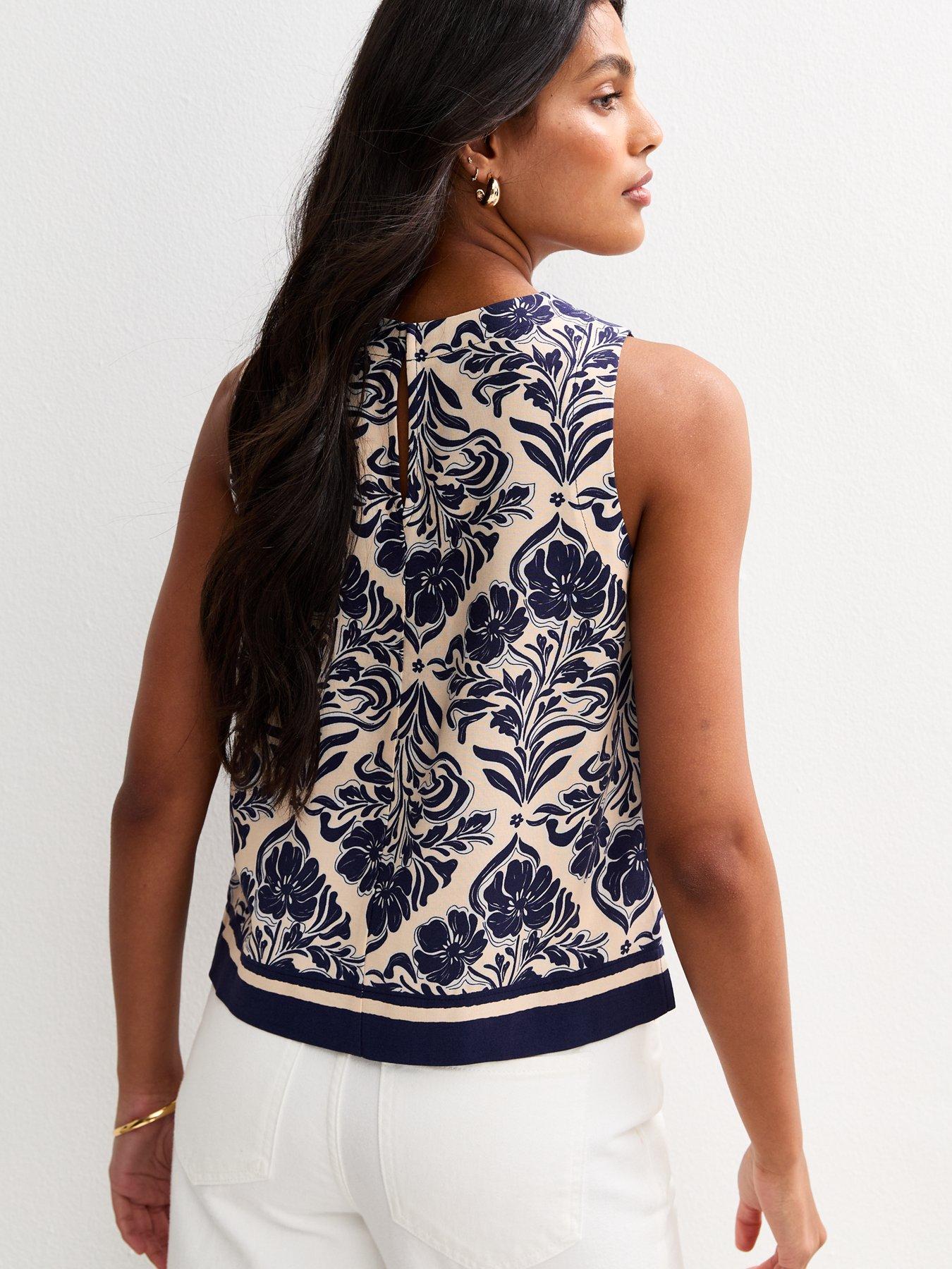 New Look Blue Leaf Print Sleeveless Top | Very