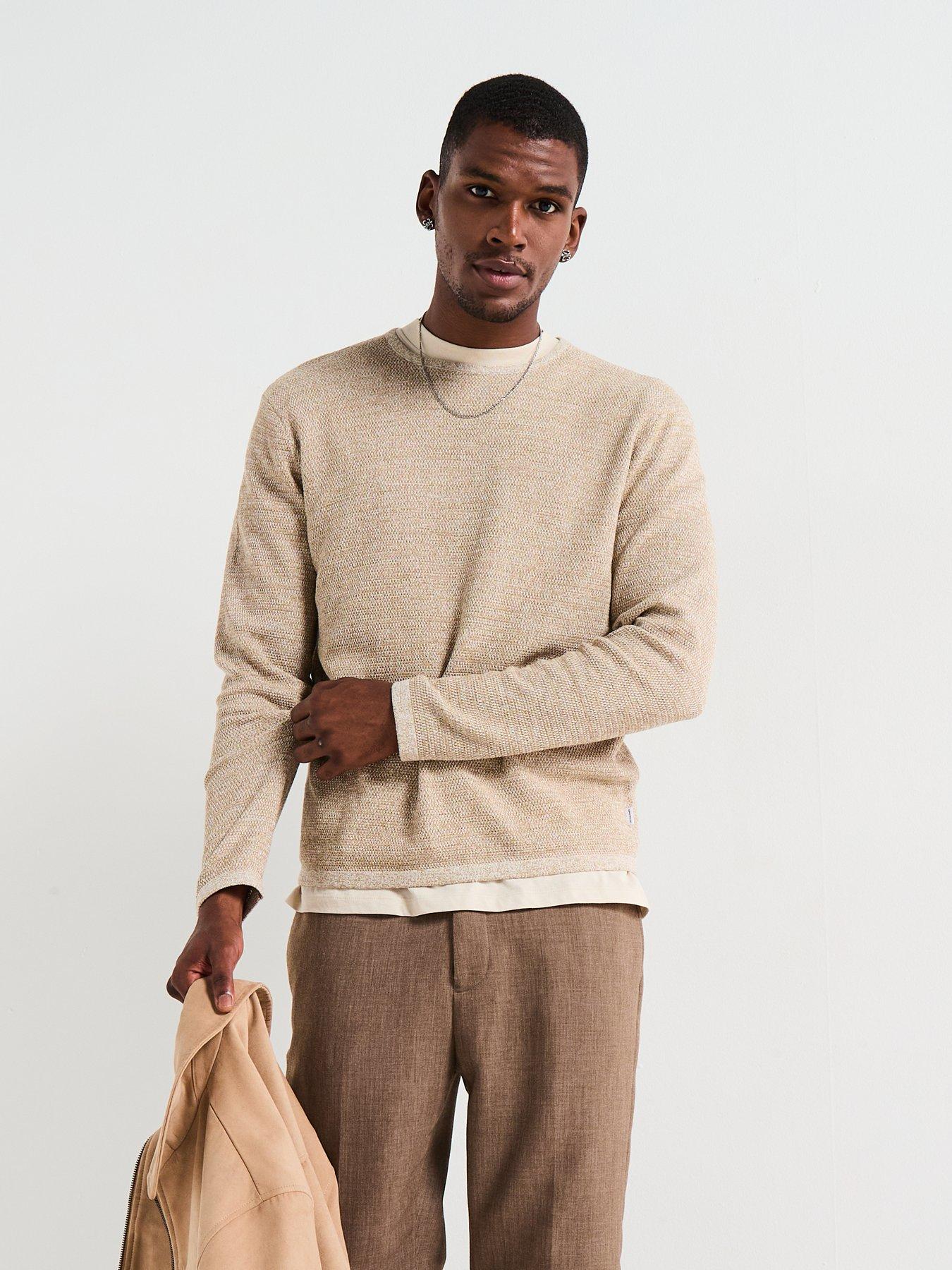 Jack & Jones George Textured Crew Knitted Jumper - Dark Beige | Very