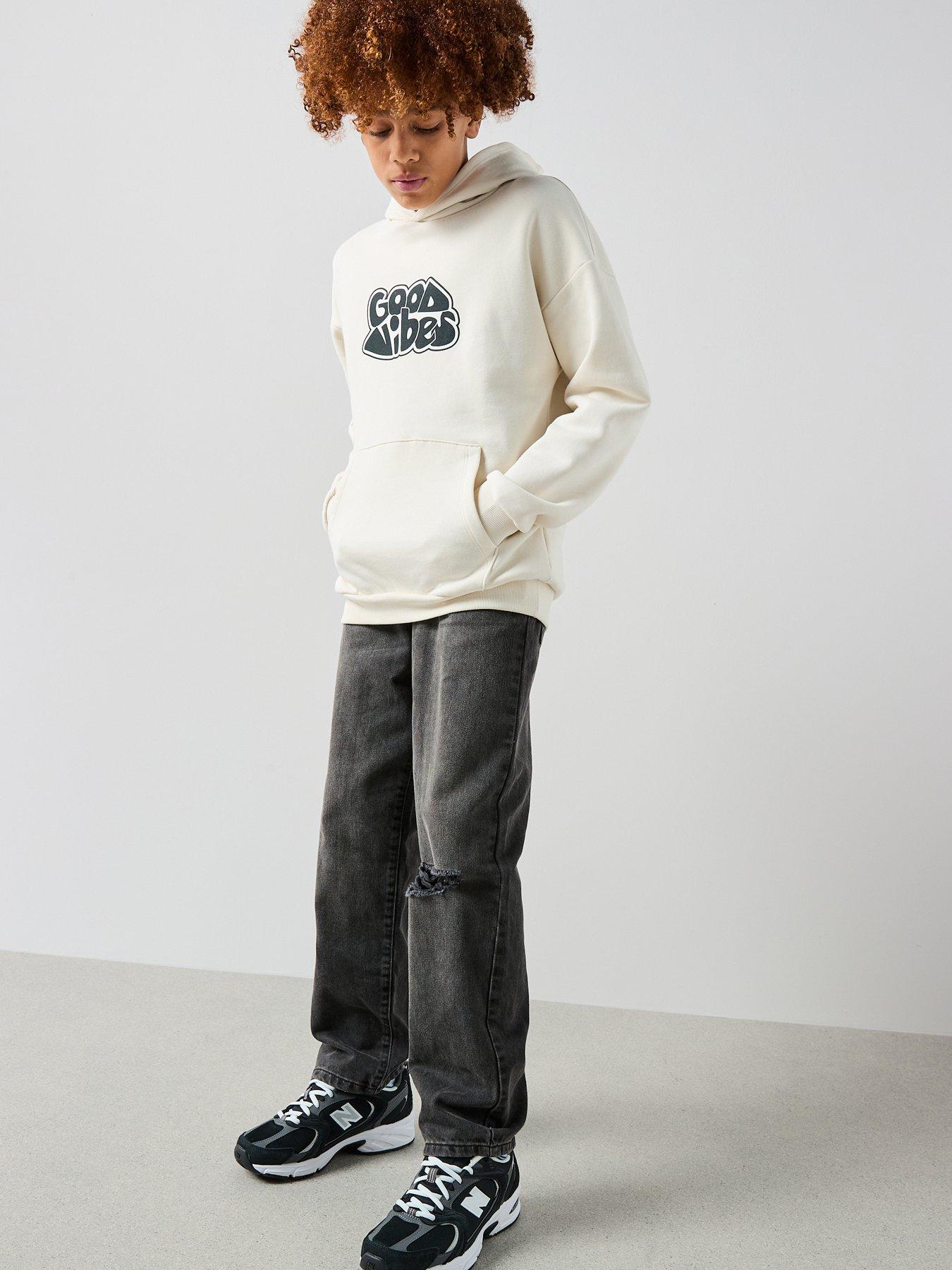 The Very Collection Boys Good Vibes Drop Shoulder Hoodie - Cream | Very