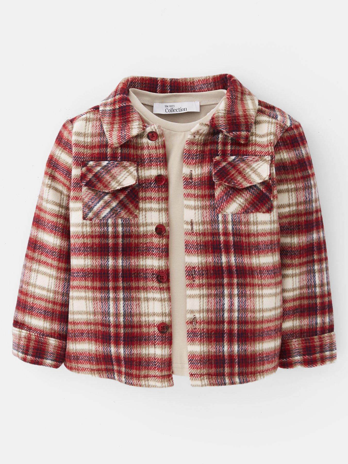 The Very Collection Boys 3 Piece Brushed Check Shacket Tshirt And ...