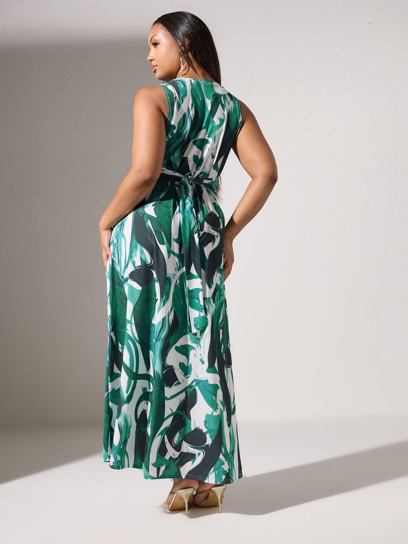 Yours Curve Knot Front Maxi Dress - Green | Very
