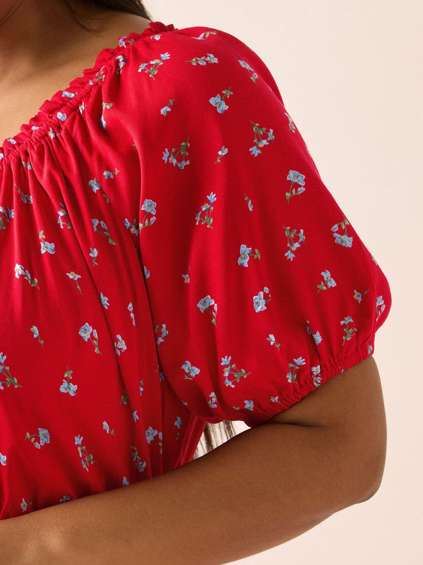 Yours Curve Short Sleeve Gypsy Dress - Red | Very