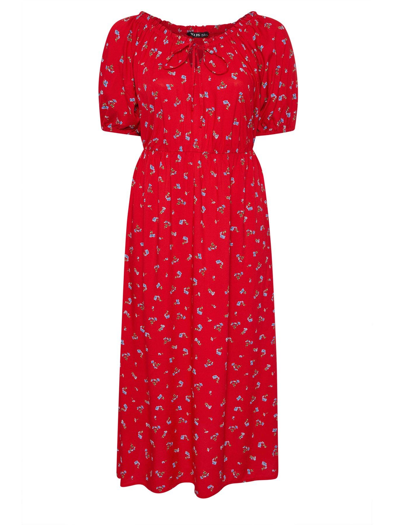Yours Curve Short Sleeve Gypsy Dress - Red | Very