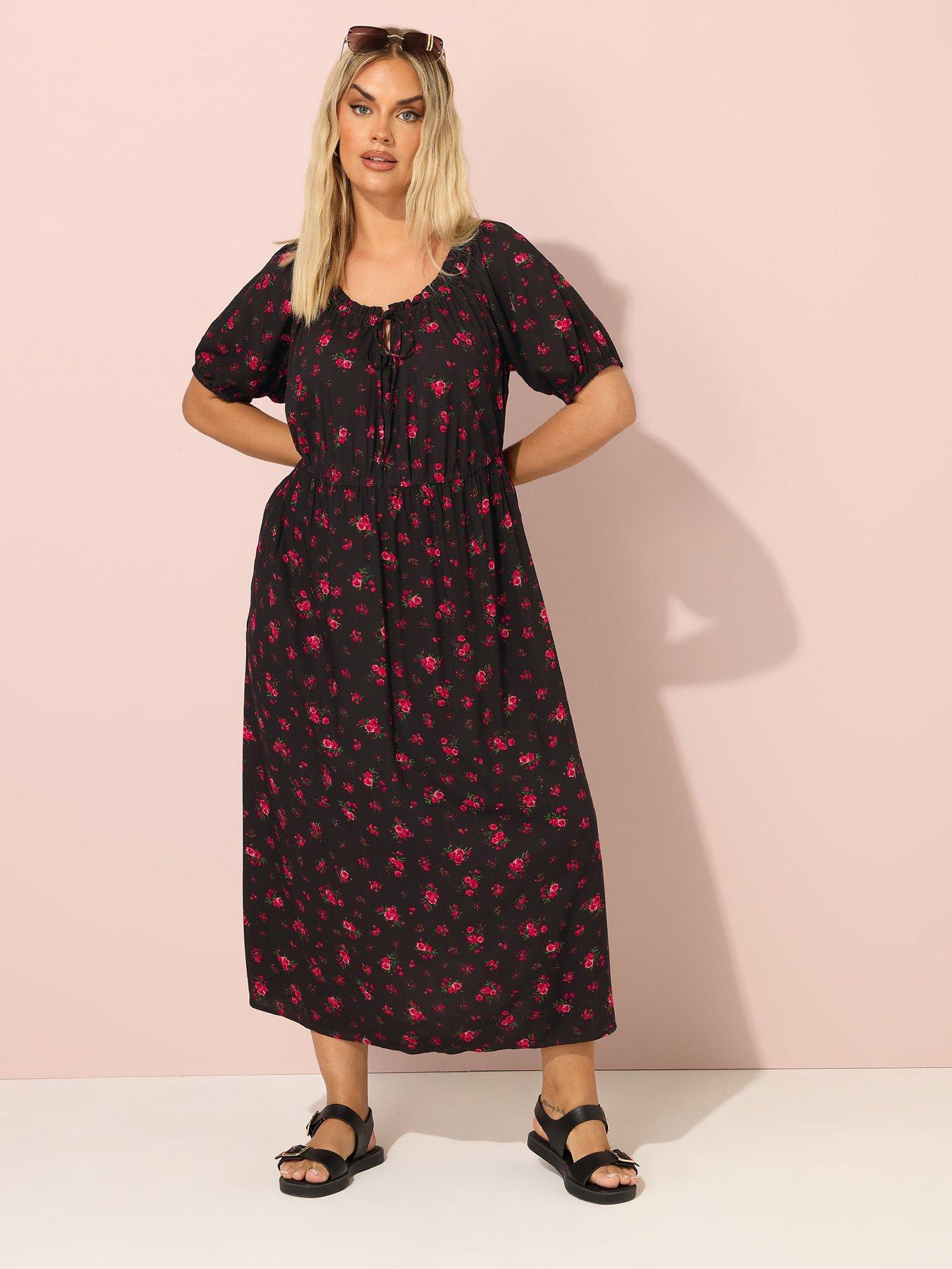 Yours Curve Short Sleeve Gypsy Dress - Black | Very