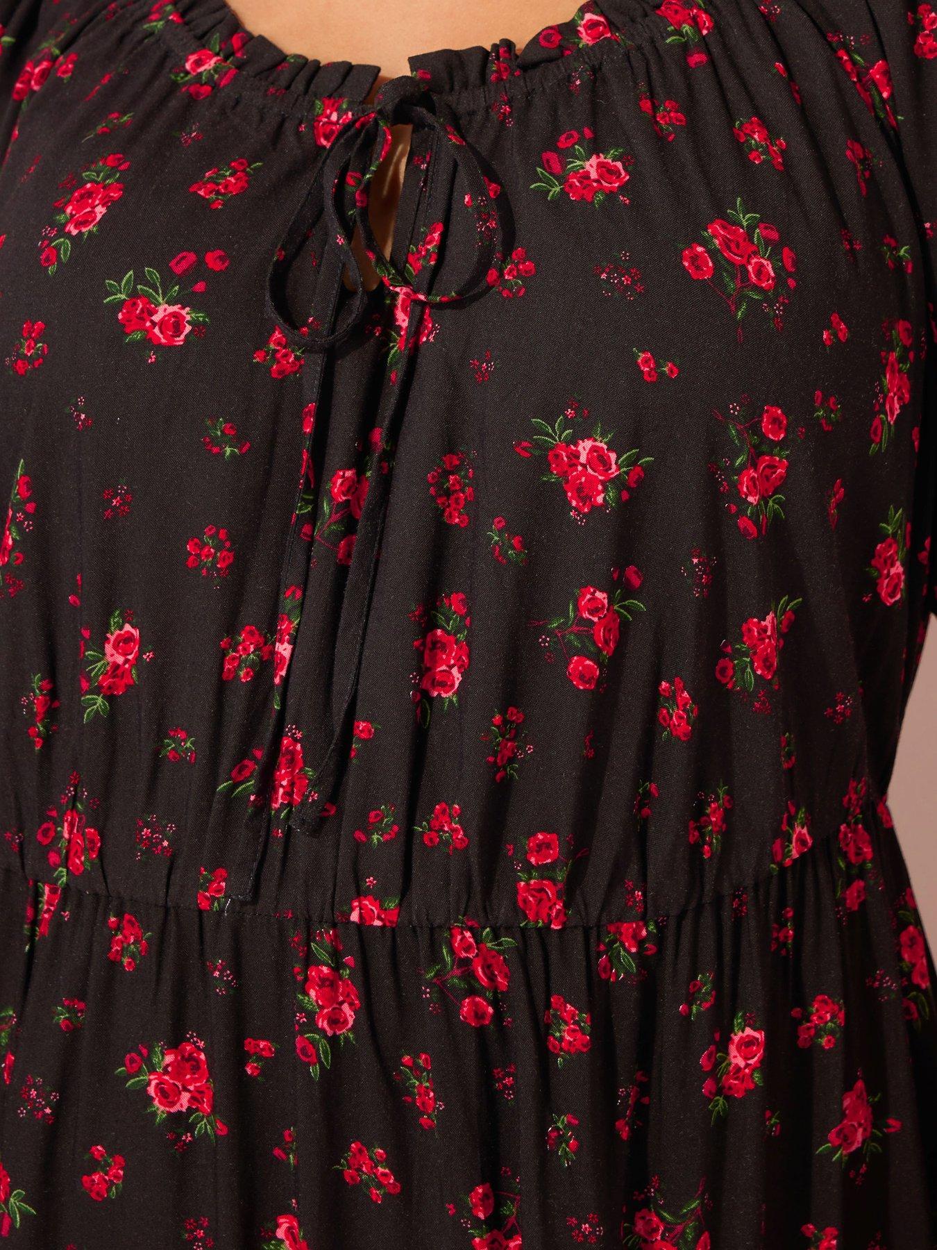 Yours Curve Short Sleeve Gypsy Dress - Black | Very