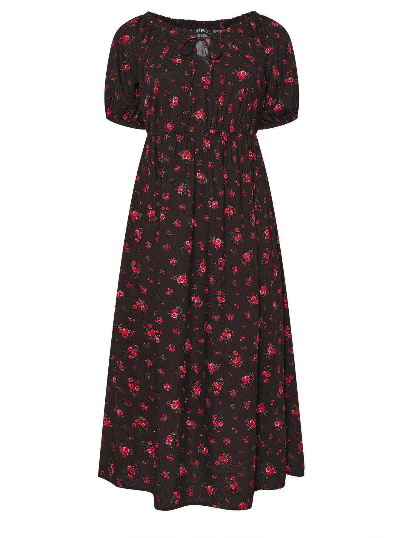 Yours Curve Short Sleeve Gypsy Dress - Black | Very