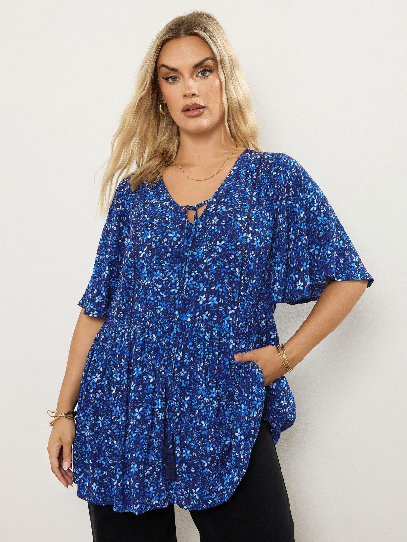 Yours Curve Angel Sleeve Gypsy Top - Blue | Very