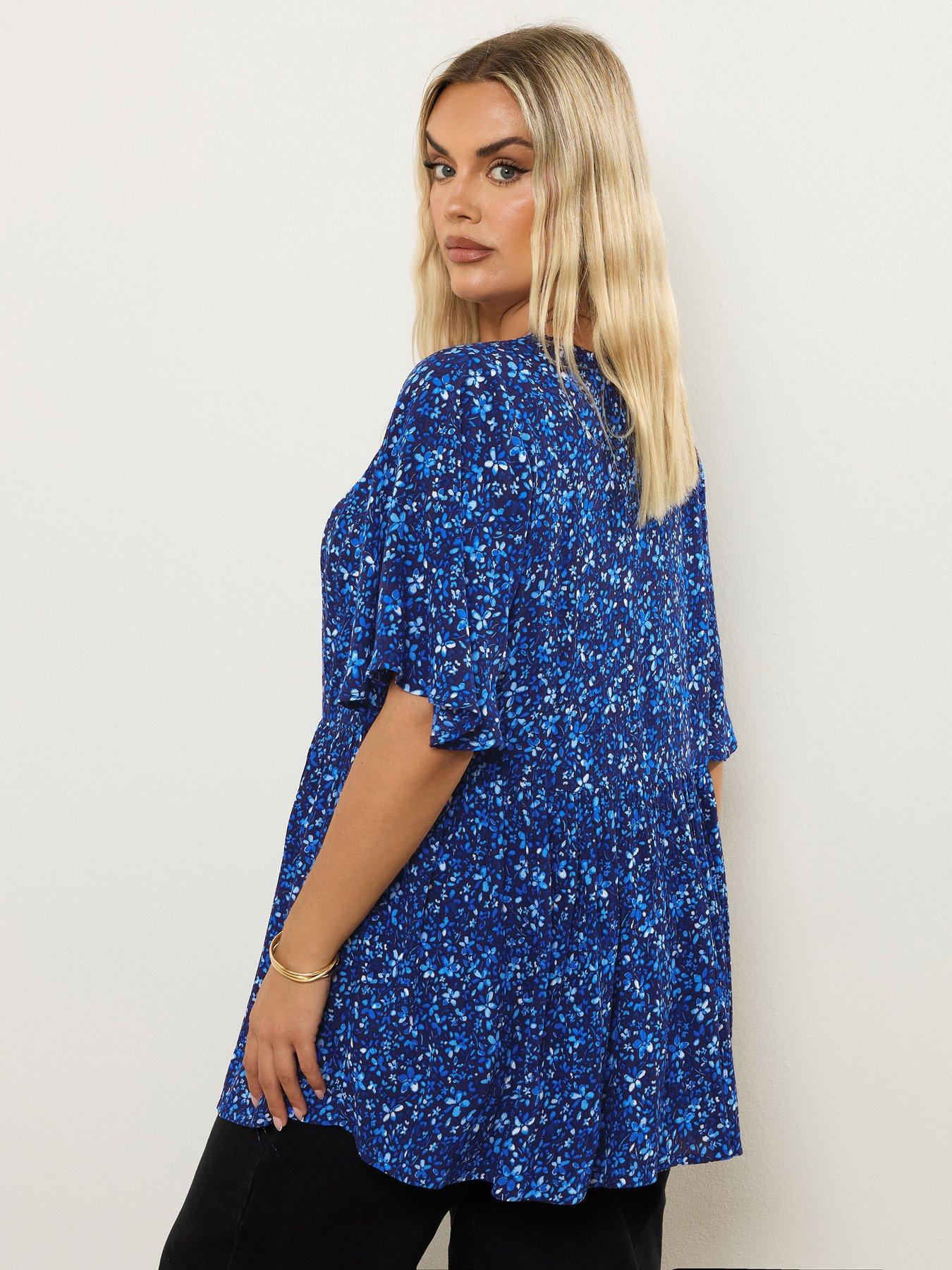 Yours Curve Angel Sleeve Gypsy Top - Blue | Very