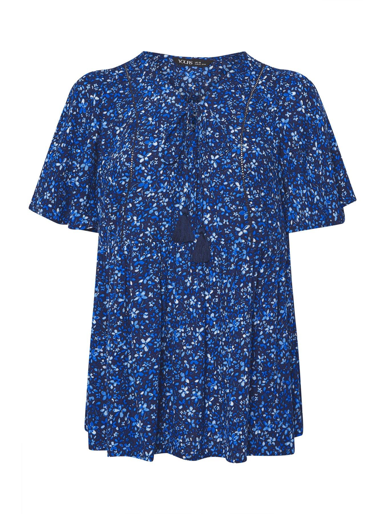 Yours Curve Angel Sleeve Gypsy Top - Blue | Very