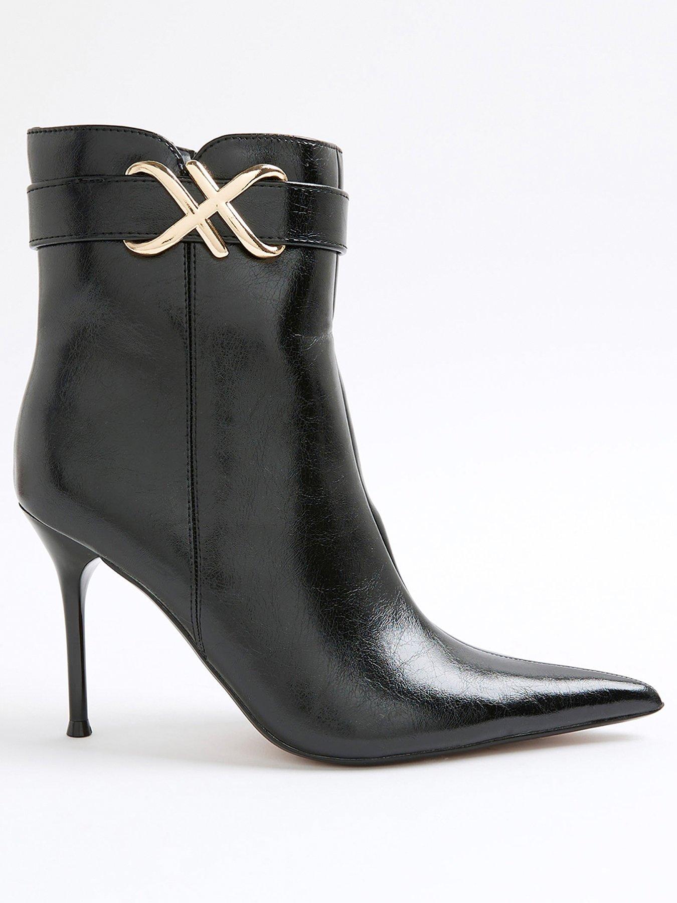 River Island Metal Hardware Heel Ankle Boot - Black | Very