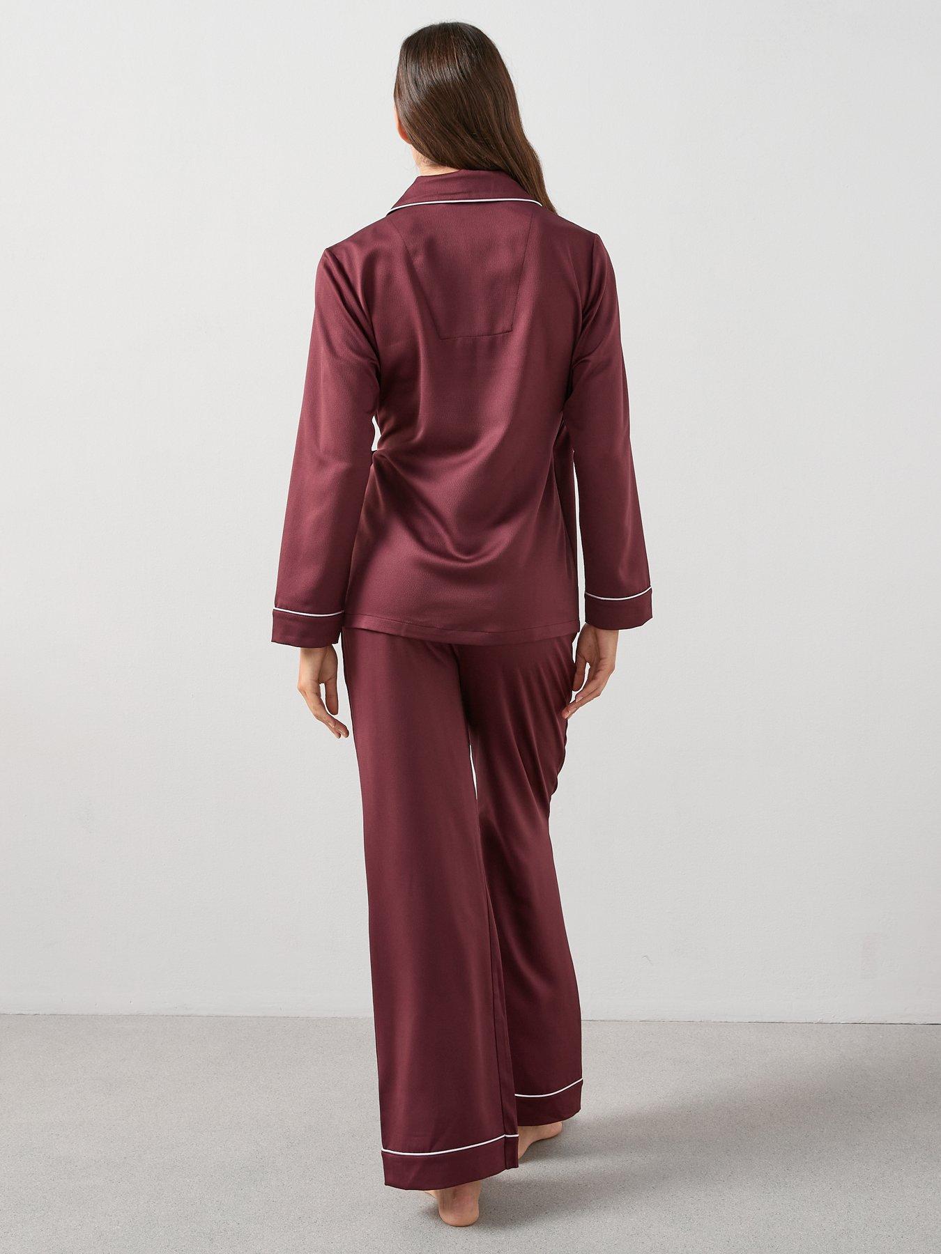 The Very Collection Satin Wrap Revere Pyjama Set - Dark Red | Very
