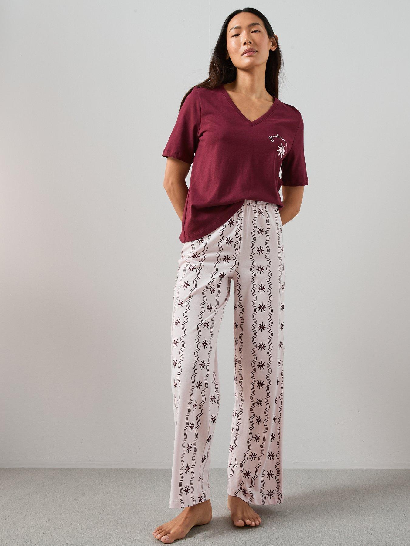 The Very Collection V Neck Sun Abstract Print Tshirt And Wide Leg ...